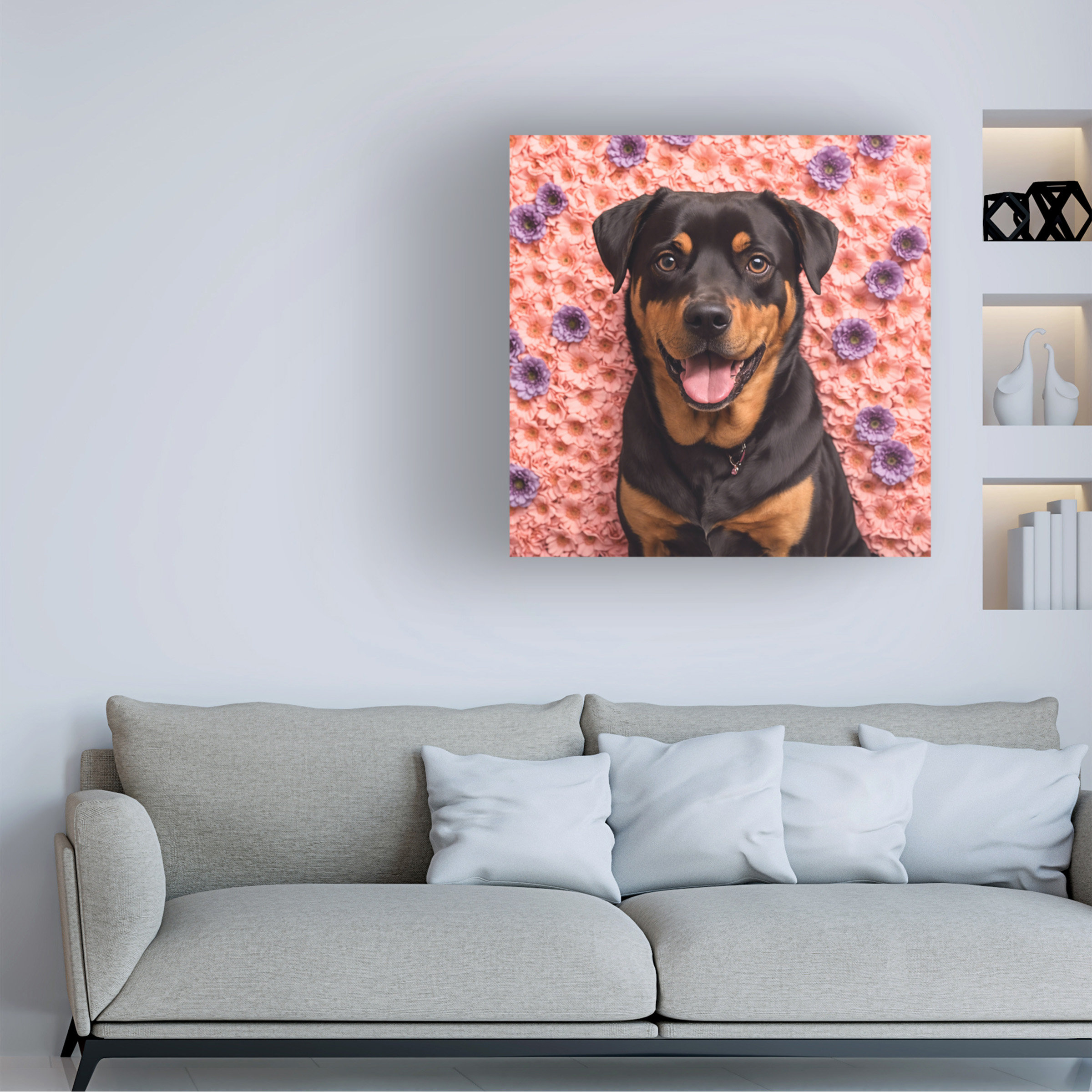 Trademark Fine Art Ben Heine Cute Rottweiler Dog With Flowers 6 Canvas ...