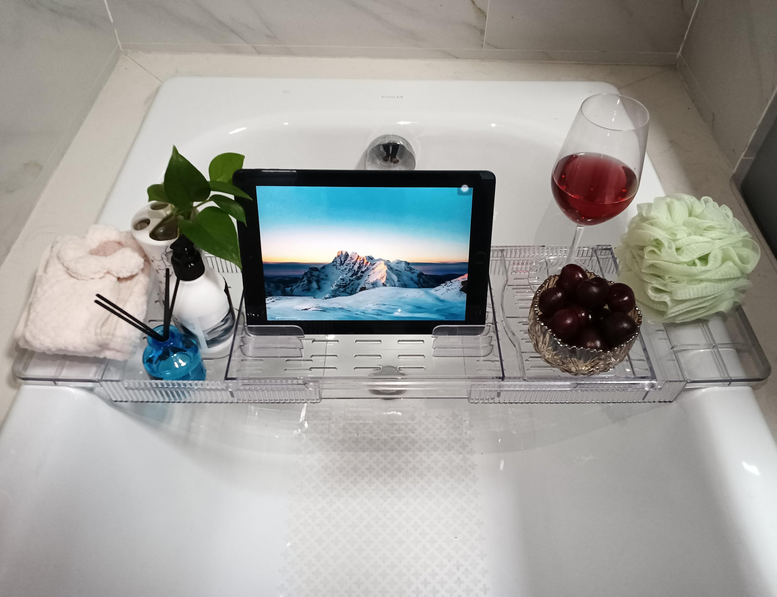 Rebrilliant Adjustable Bathtub Tray - Clear Acrylic Expandable, Spa ...