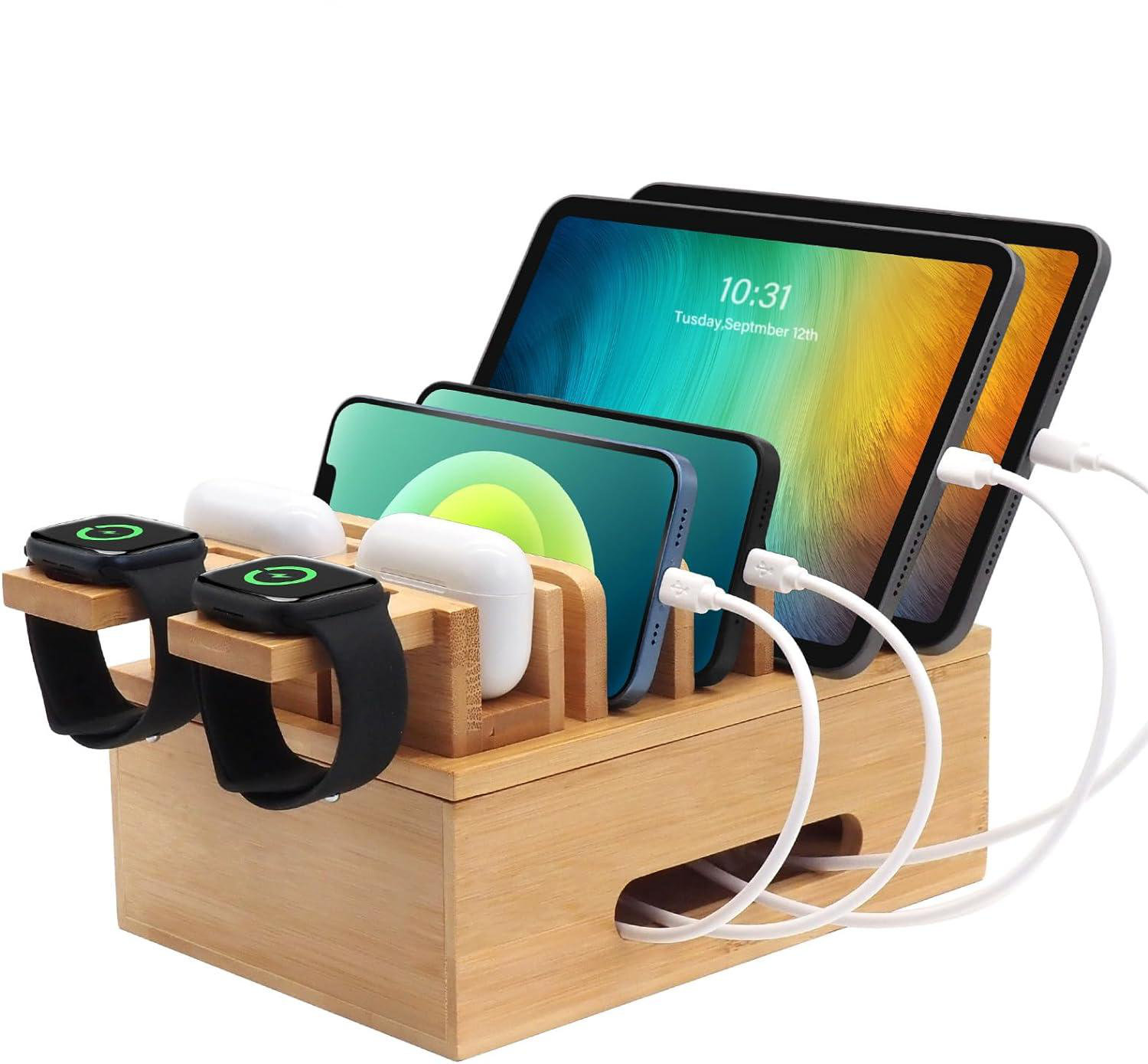 Rebrilliant Bamboo Charging Stations For Multi Devices, Wood Desktop ...