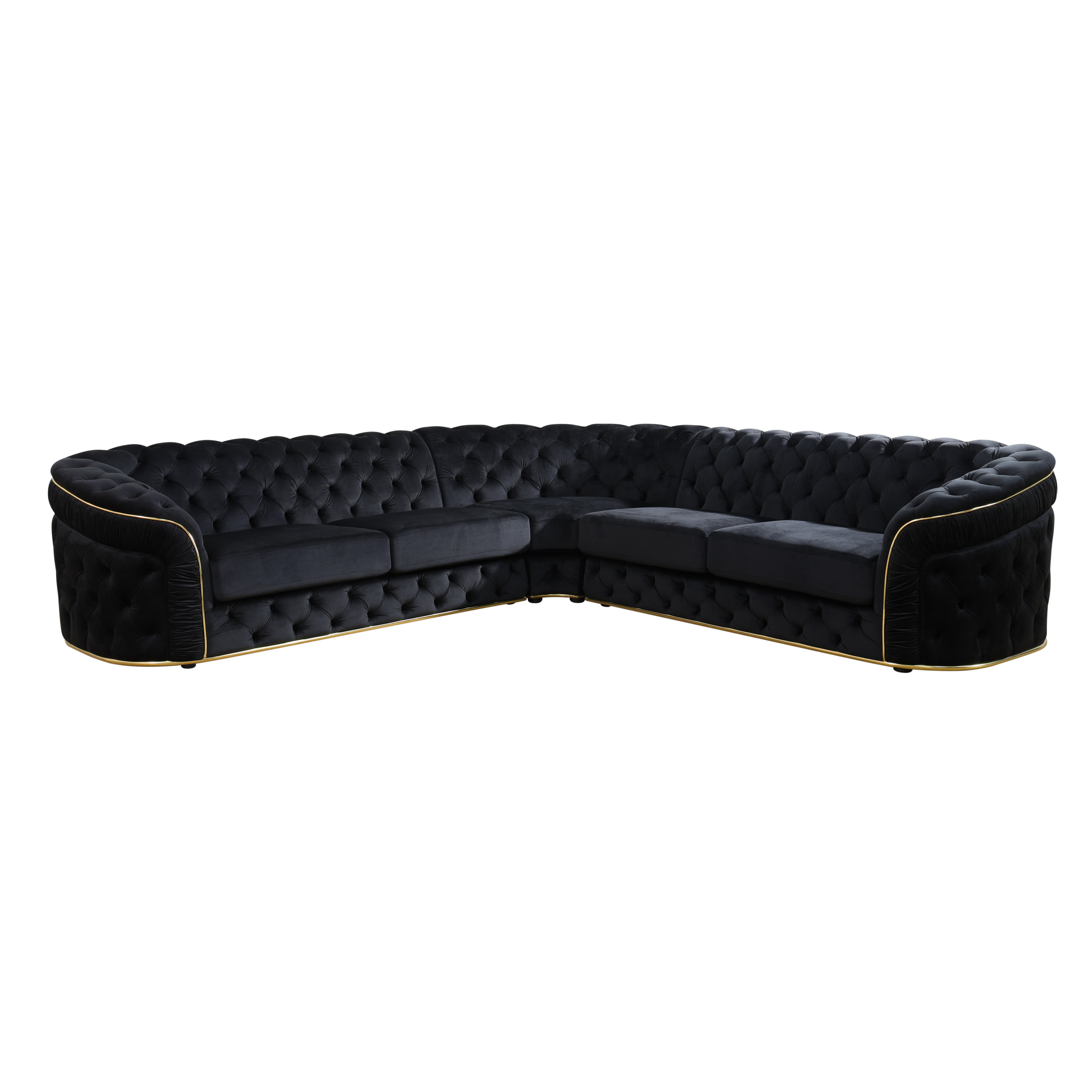 House of Hampton® 3-Piece Button Tufted Black Flannel Upholstered ...
