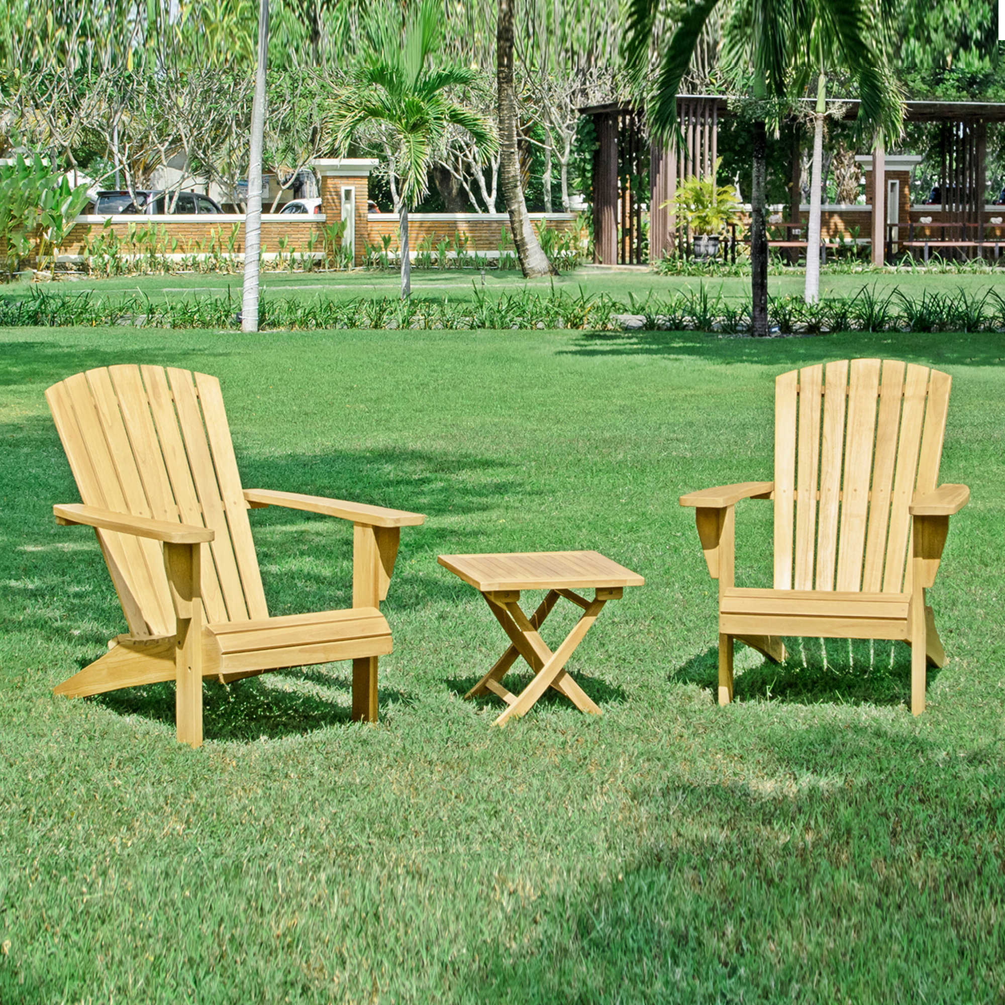 Rosecliff Heights Teak Adirondack Chair Set with Table 3PCS | Wayfair