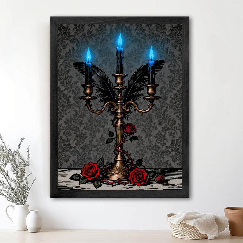 Winston Porter Black Framed Vintage Gothic Firelight Candlestick Wall ...