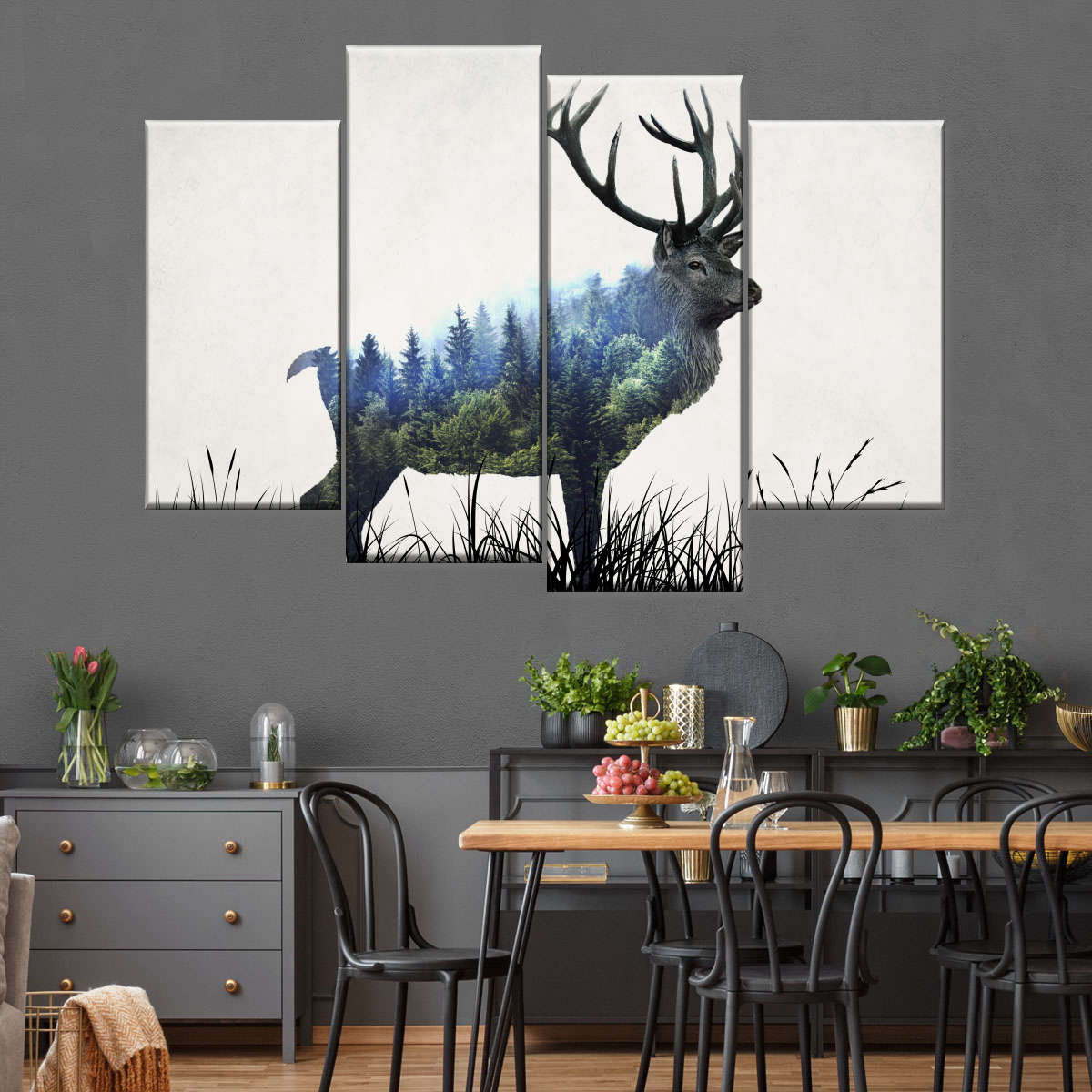 Millwood Pines Abstract Forest Buck Wall Art Multi Piece Canvas Print ...