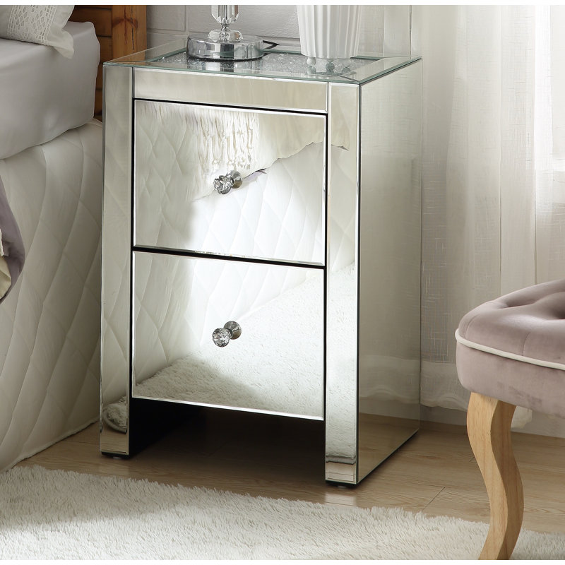 Everly Quinn 2 - Drawer Glass Nightstand in Silver | Wayfair