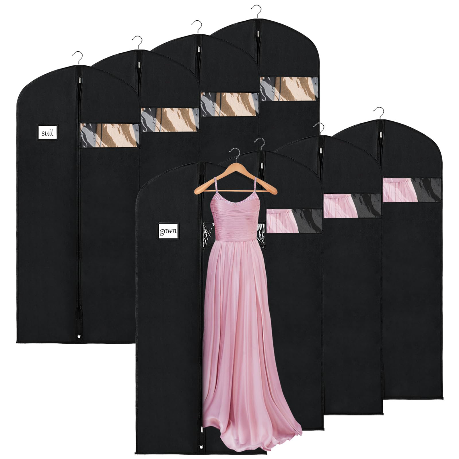ColorLife 60'' Garment Bags For Hanging Clothes(Set Of 8), Dress Bags ...