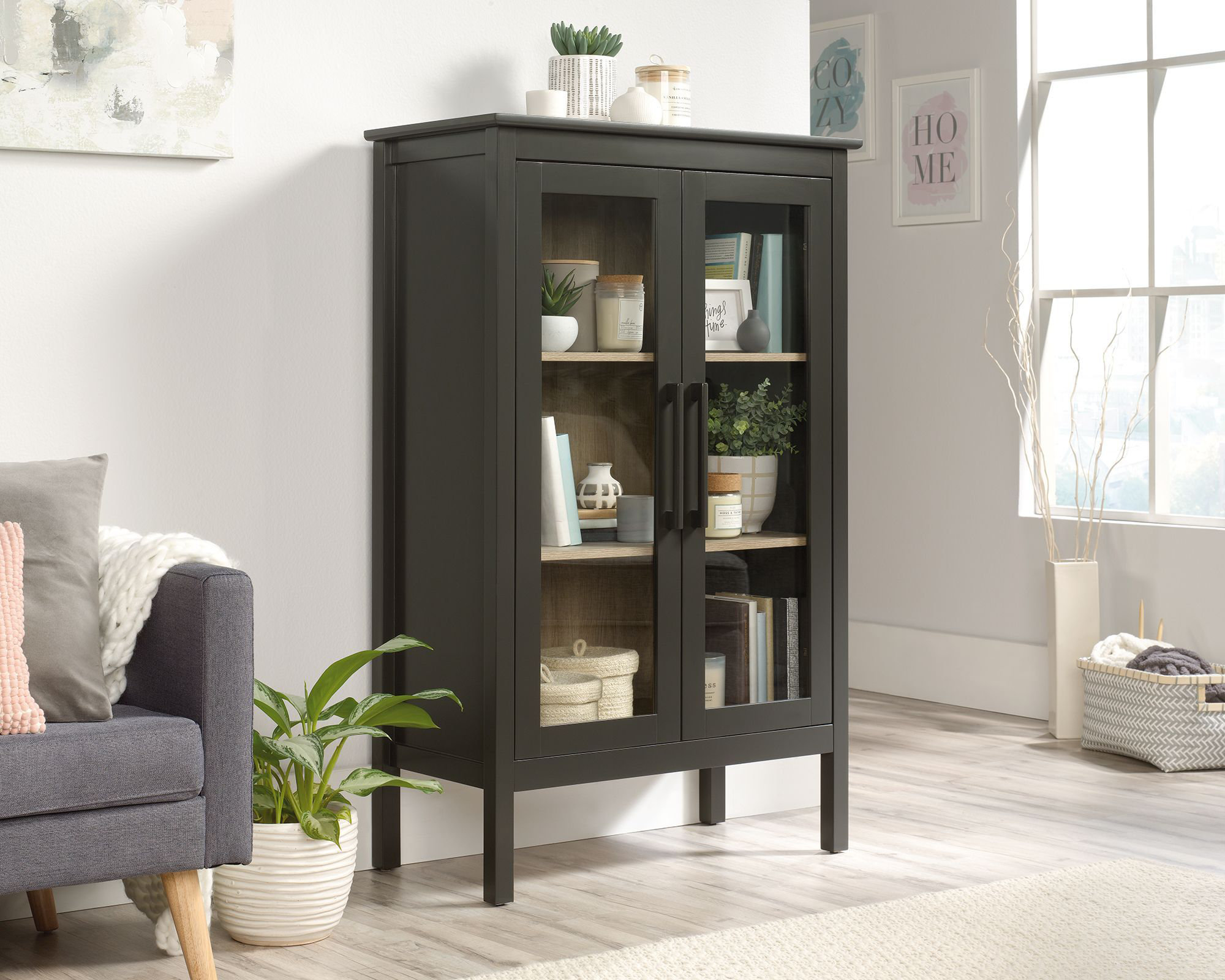 Winston Porter Anda Norr Display Cabinet Blk | Wayfair