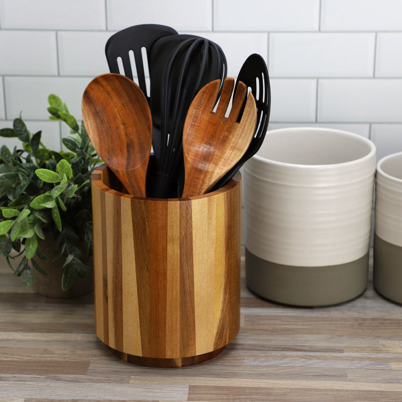 Millwood Pines Round Rotating Utensil Caddy in Acacia Wood | Wayfair