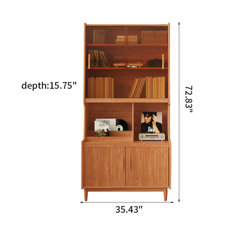 Parttlion Japanese style solid wood glass bookcase | Wayfair