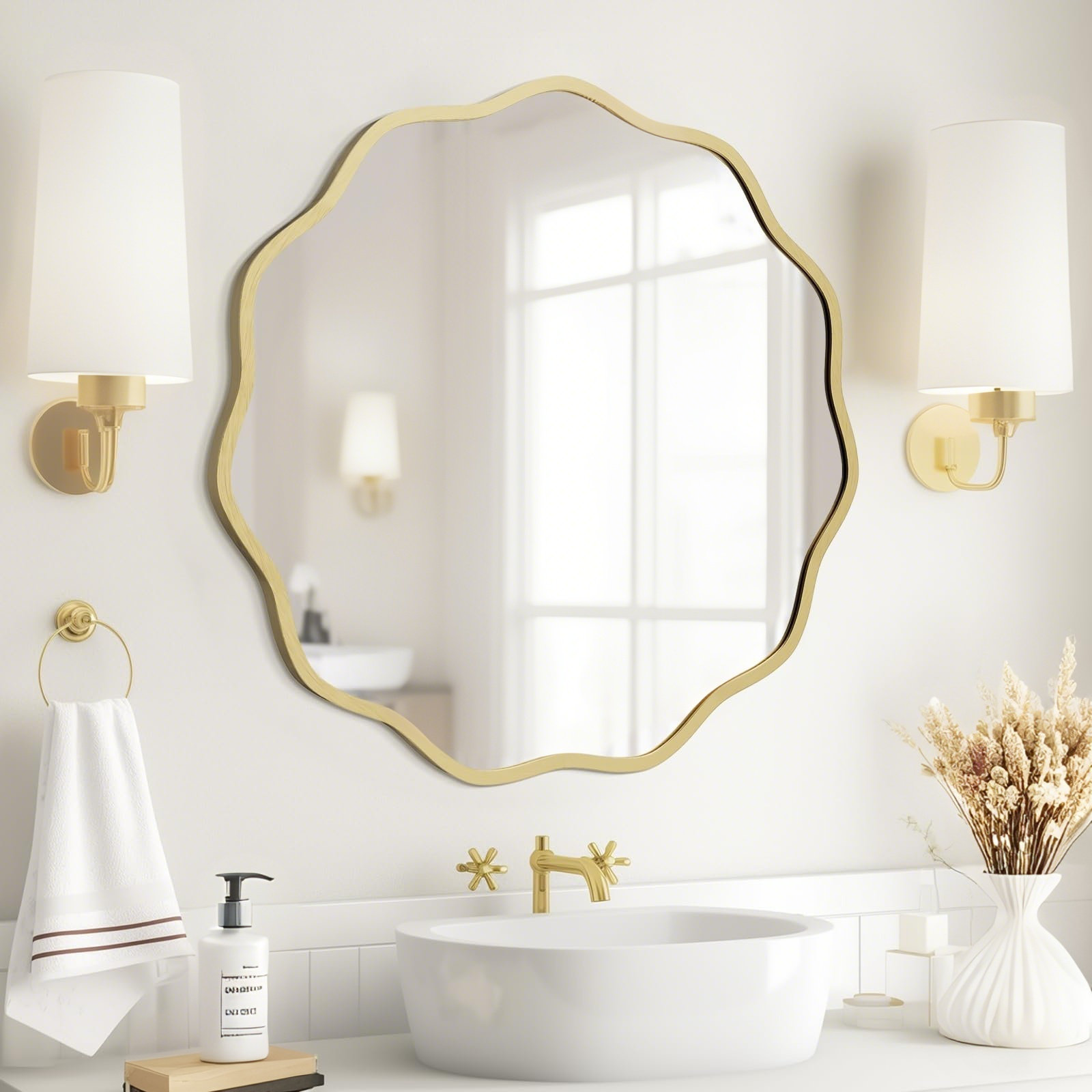 Winston Porter Sleek Black Wavy 24" Round Wall Mirror With Premium ...