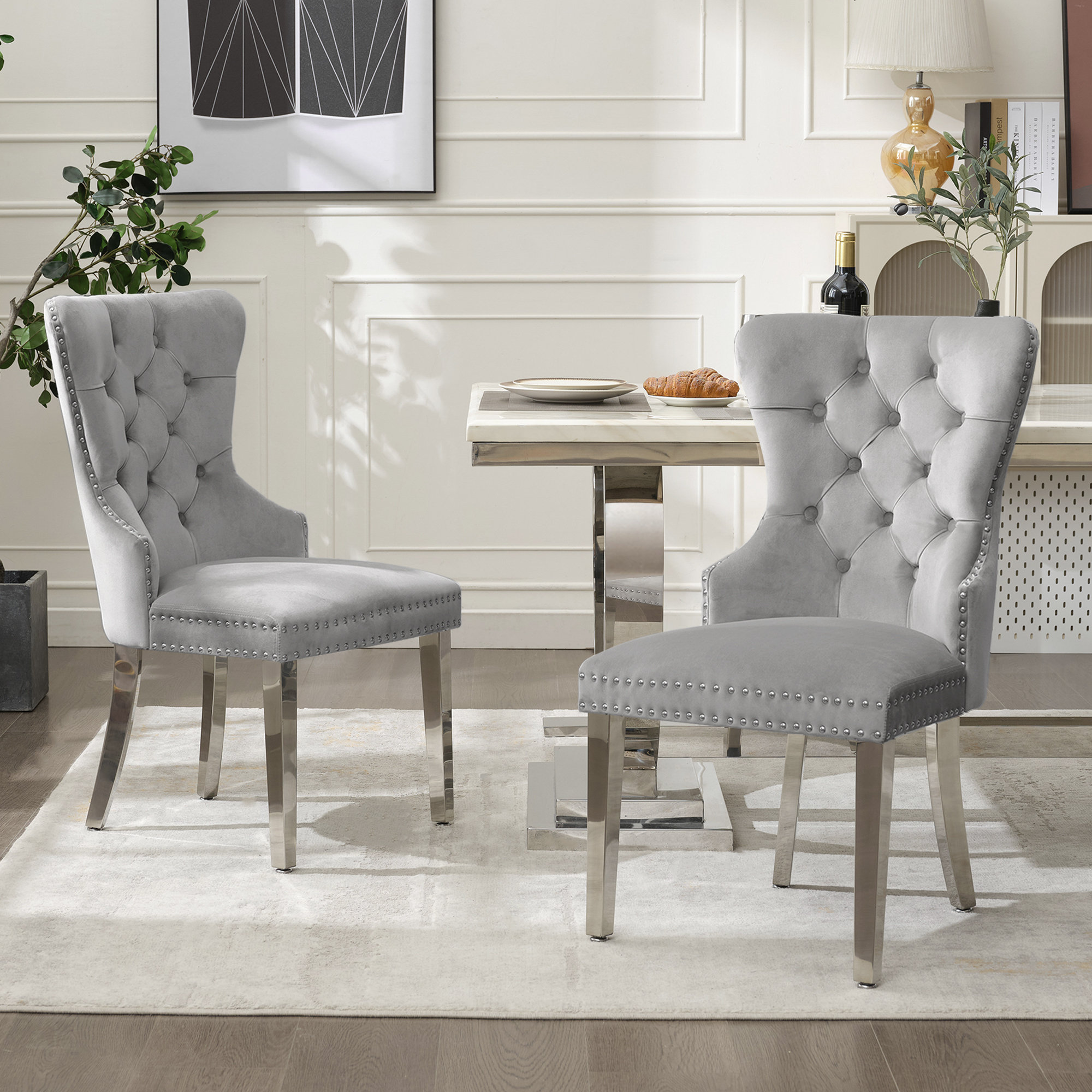 Willa Arlo™ Interiors Velvet Upholstered Dining Chairs with Stainless ...