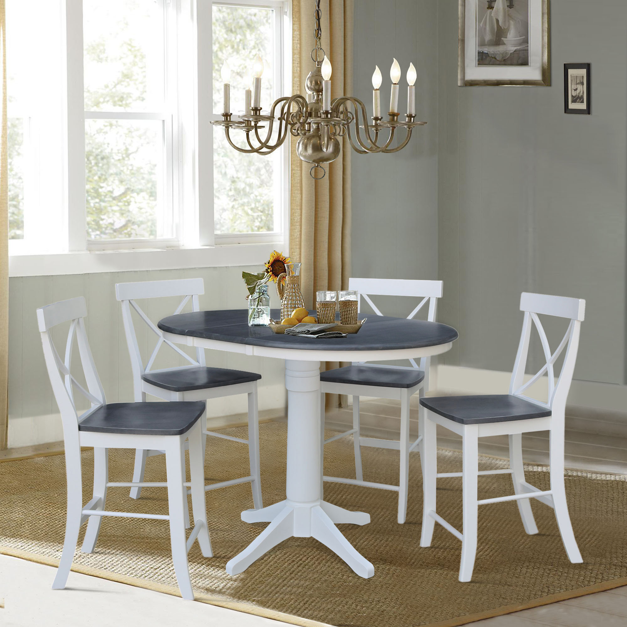 Gracie Oaks Haidar 5 - Piece Counter Height Extendable Solid Wood ...