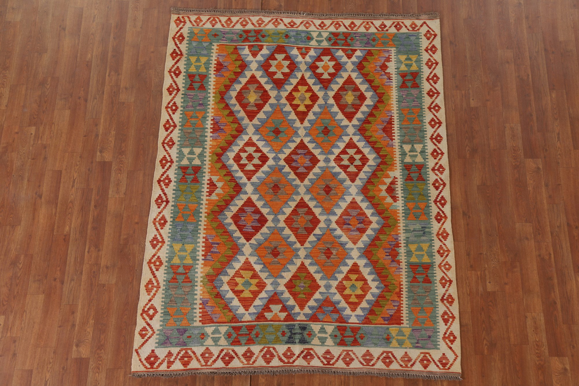 Dakota Fields Geometric Kilim Reversible Wool Area Rug 5x6 | Wayfair