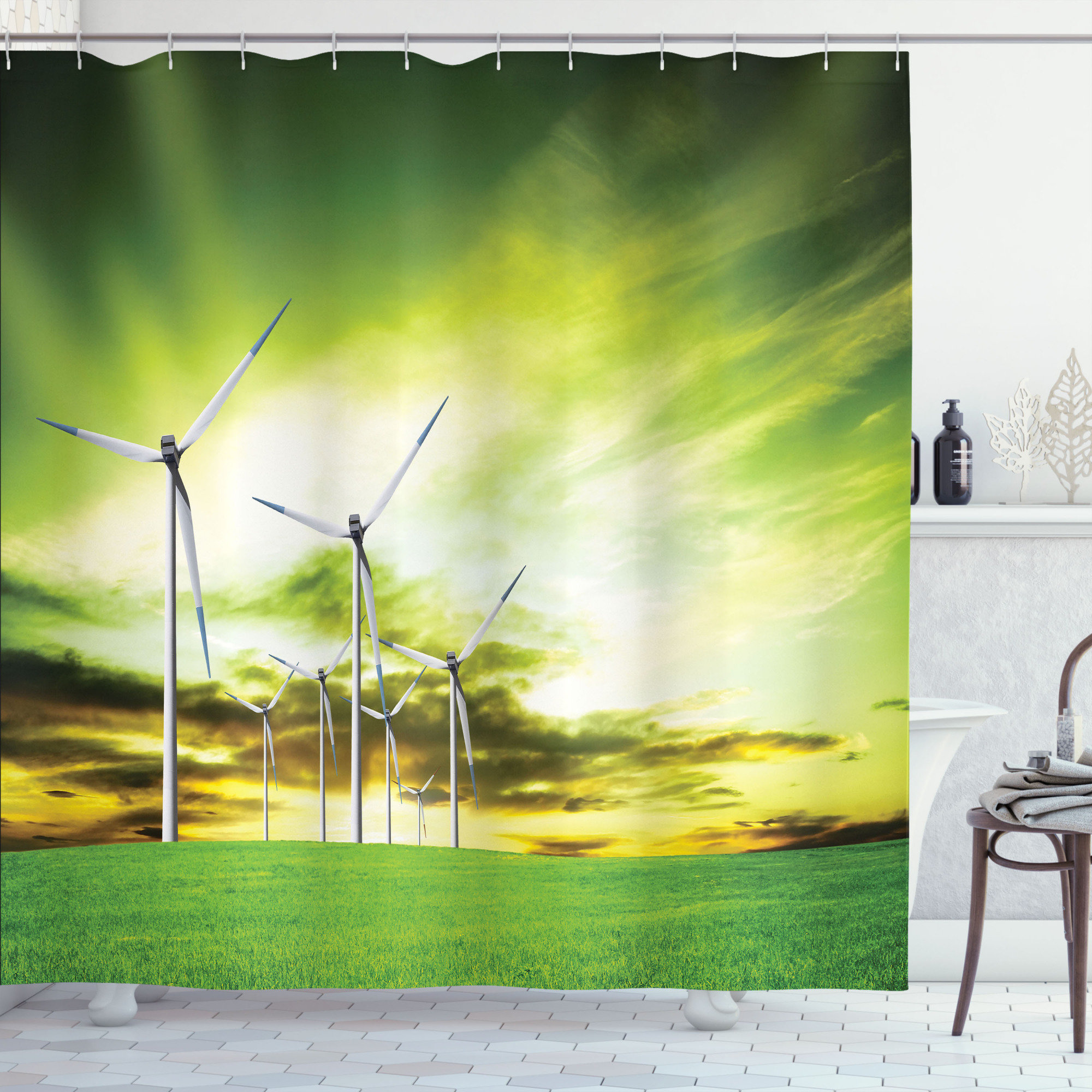 Ambesonne Windmill Shower Curtain Set + Hooks | Wayfair