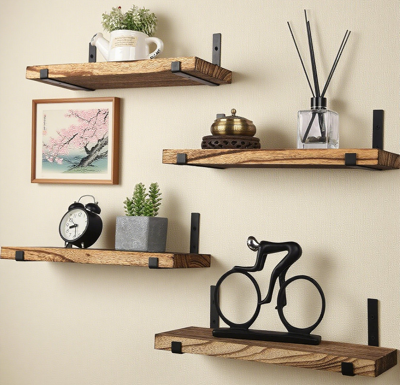 Ebern Designs Rustic Floating Wood Shelves For Wall, Farmhouse Style ...