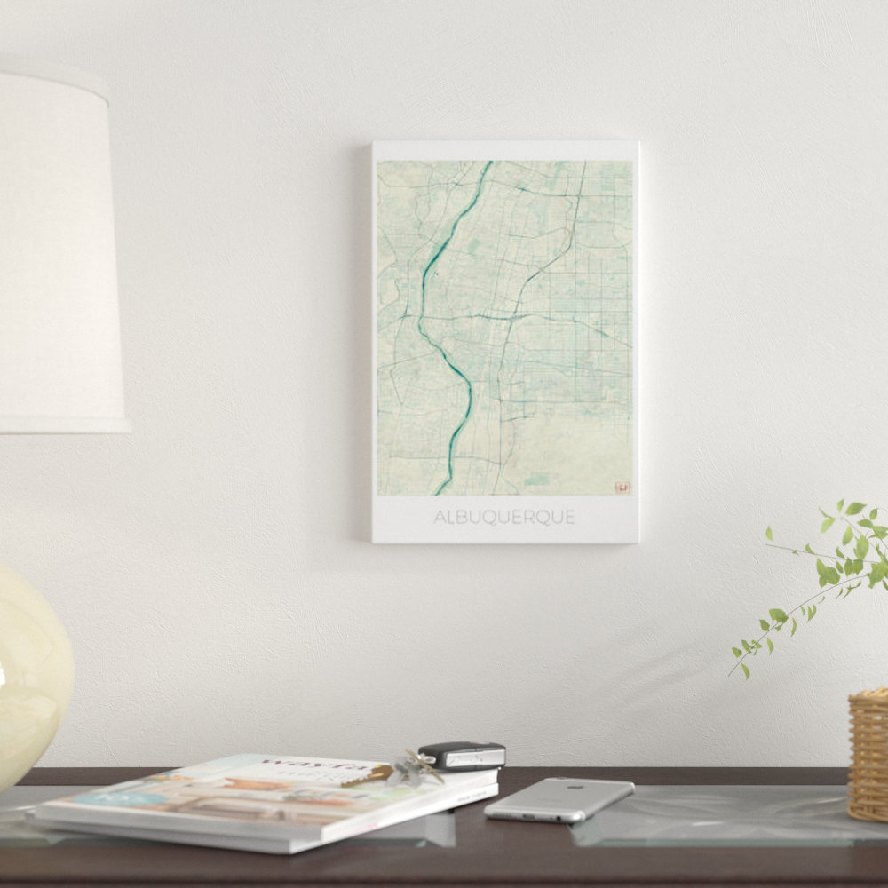 East Urban Home 'Albuquerque Vintage Blue Watercolor Urban Blueprint ...