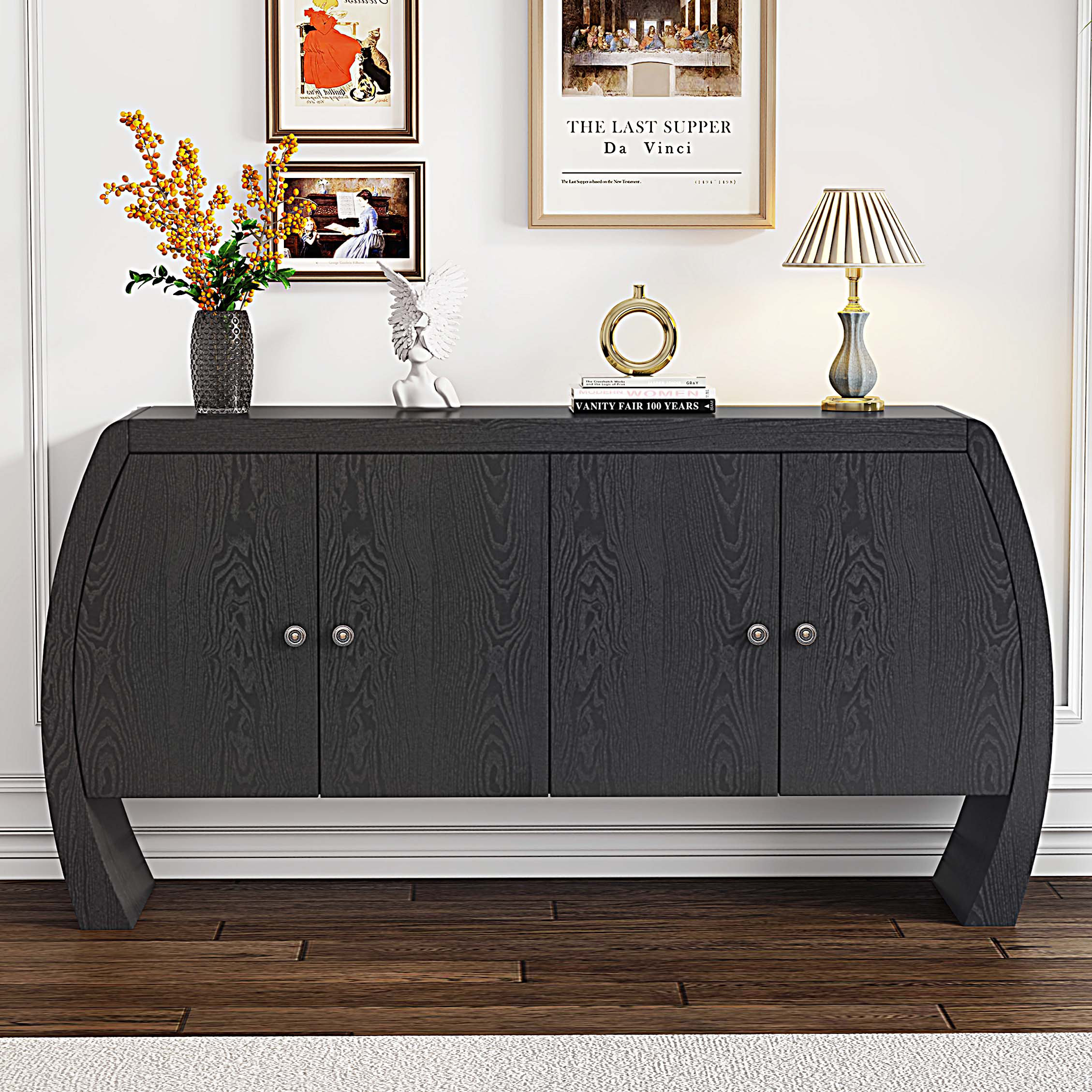 Ophelia & Co. Four-Door Ash Veneer Storage Cabinet with Curved Legs ...