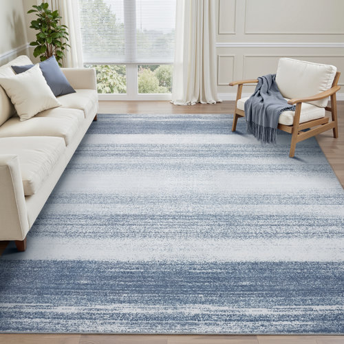 Ebern Designs Ultra Soft Denim Blue And Ivory Area Rug – Machine ...