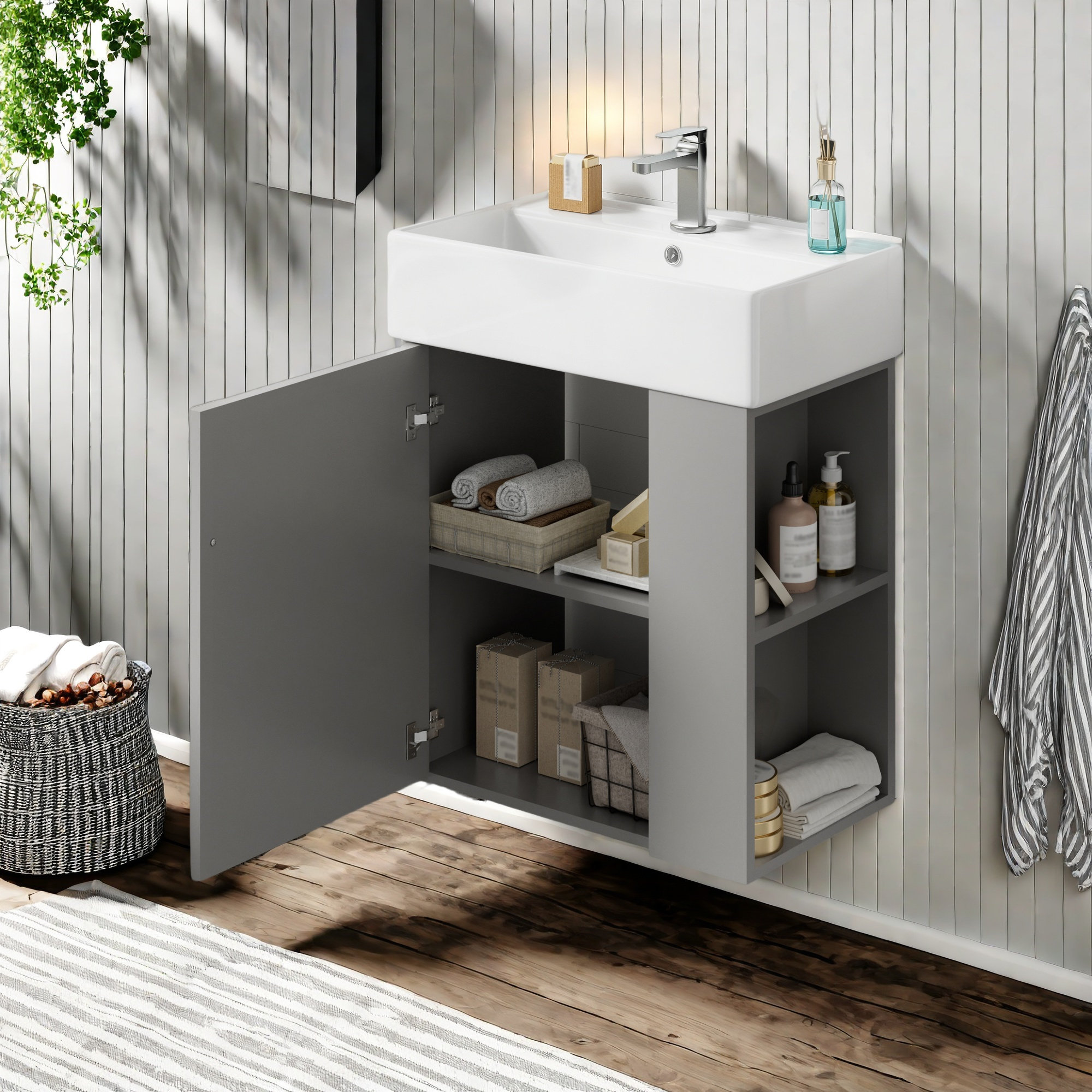 Ebern Designs 21.6" Modern Floating Bathroom Vanity With Ceramic Basin ...