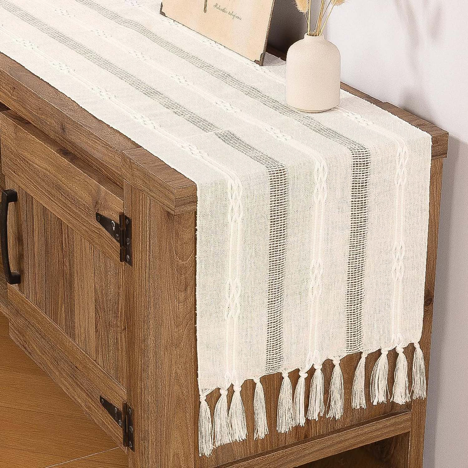 Dakota Fields Beige Farmhouse Linen Table Runner 72 Inches Long Rustic ...