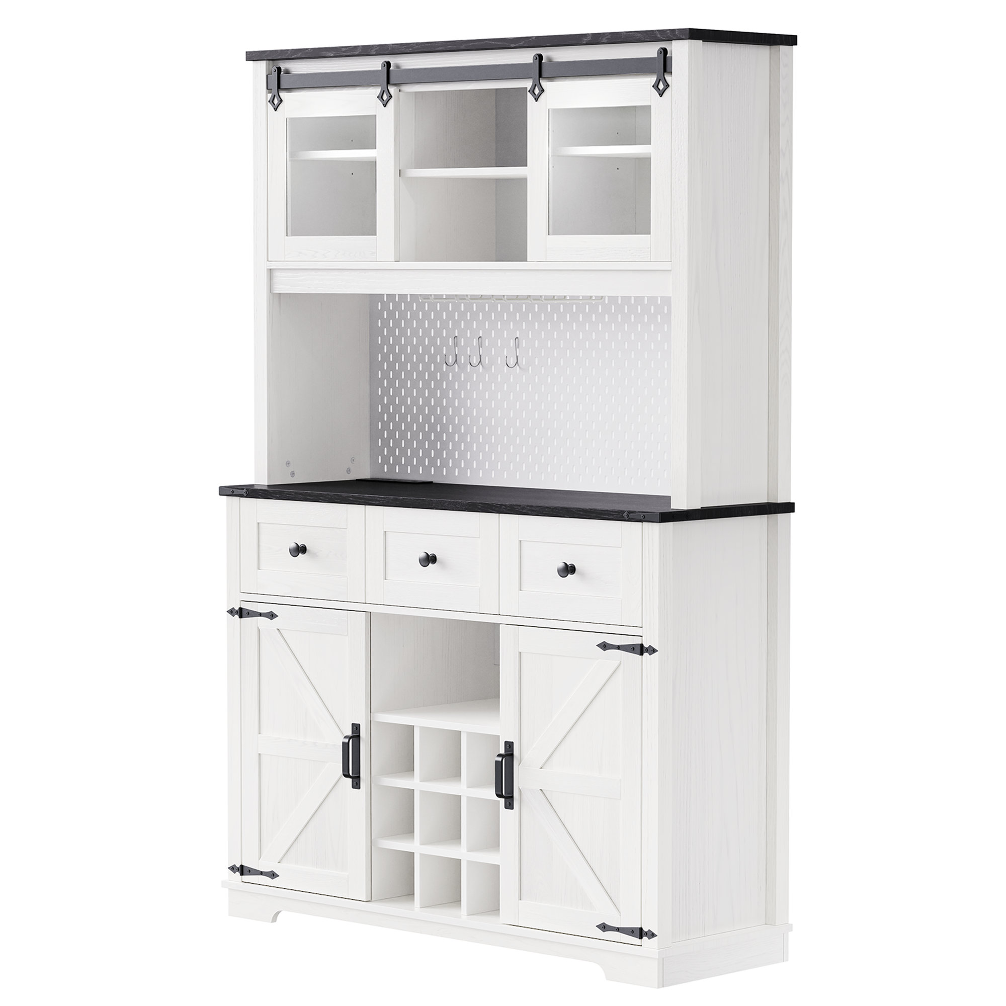 Gracie Oaks 71" Farmhosue Pantry Bar Cabinet With Internal Storage Rack ...