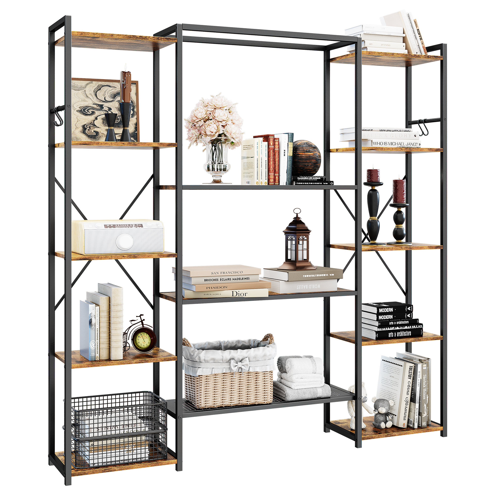 Williston Forge Bookcase, Industrial Book Shelf With 13 Shelves Floor ...