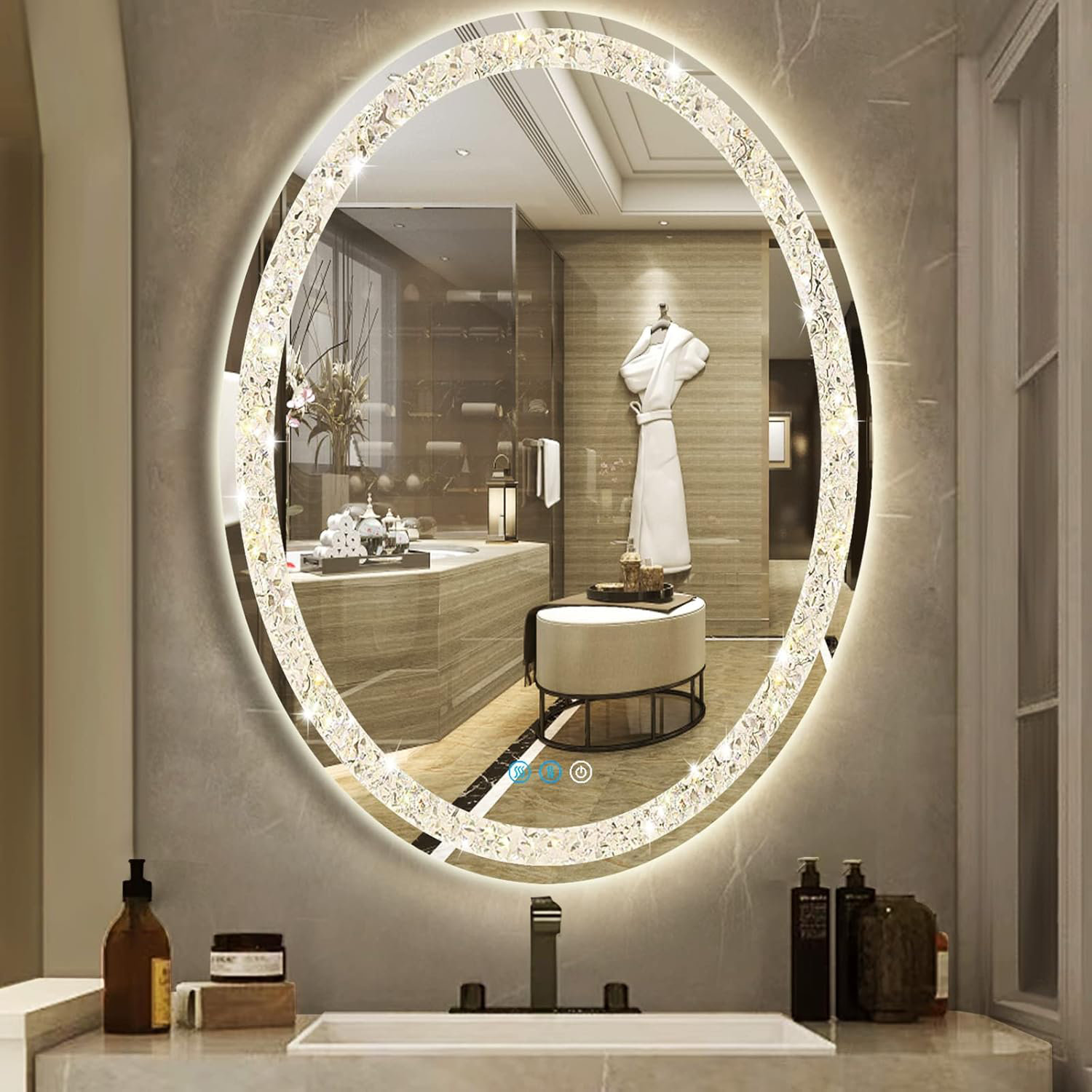 Ivy Bronx 36 X 24 Inch Crystal Oval Led Bathroom Vanity Mirror With ...