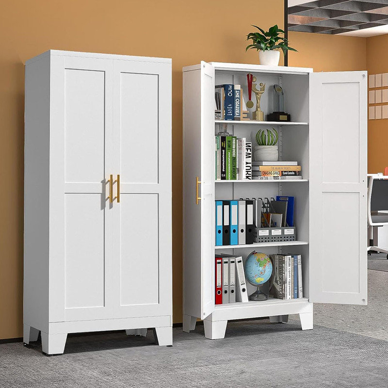 Rebrilliant White Metal Storage Cabinet, Storage Cabinet with Doors and ...