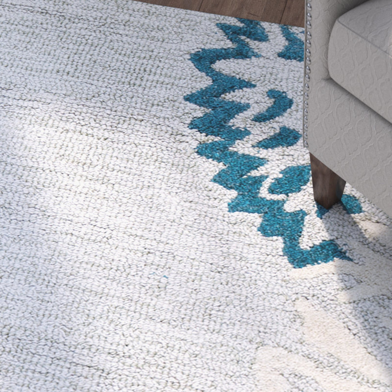 Charlton Home® Brian Floral Handmade Tufted Wool Blue/Tan Area Rug ...