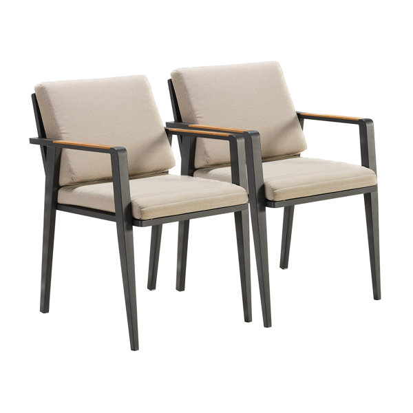 HIGOLD Emoti Aluminum Outdoor Stackable Dining Armchair with Cushion ...