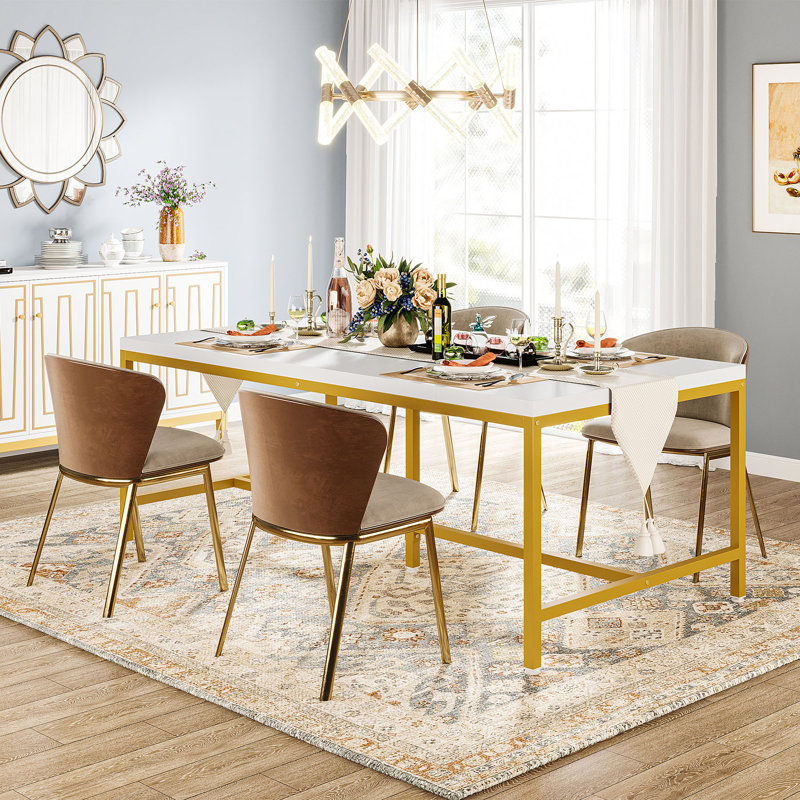 Mercer41 Leyanni White and Gold Dining Table | Wayfair