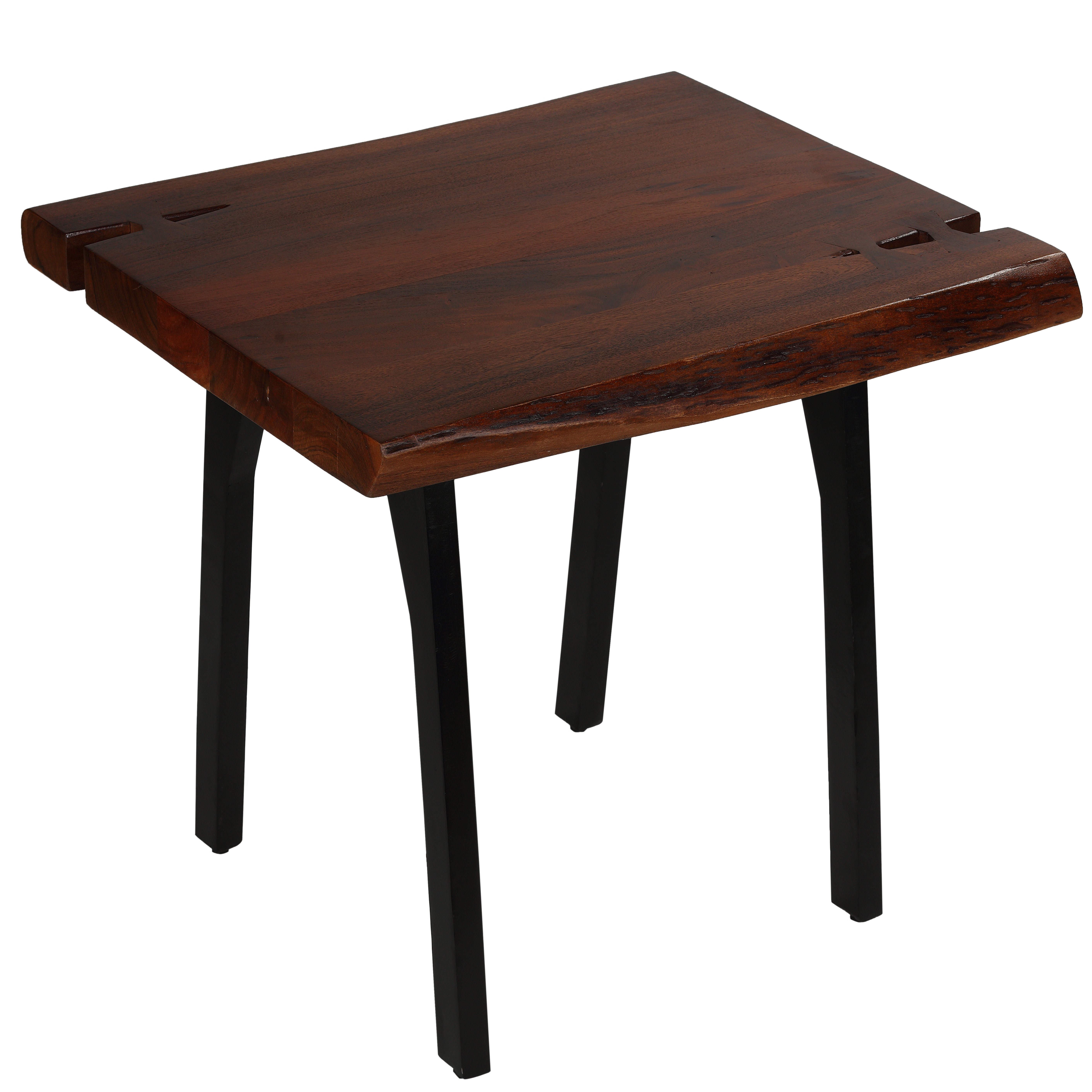 Loon Peak Brunswick End Table With Live Edge Solid Wood Top And Black ...