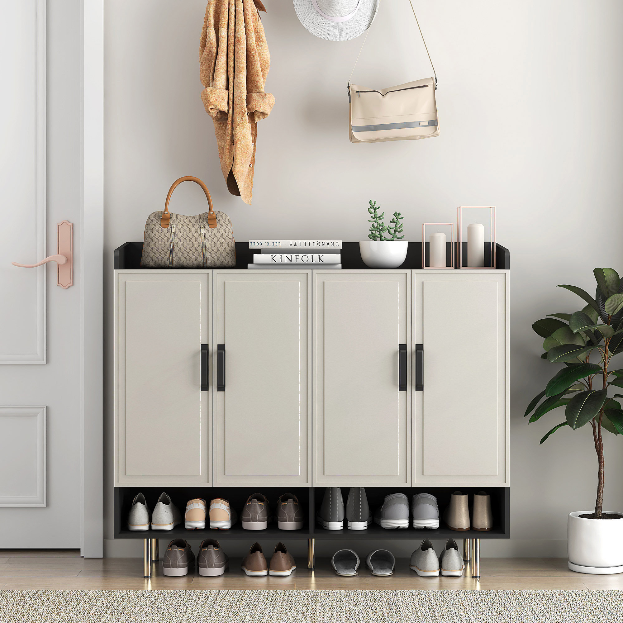 Wrought Studio™ Sideboard,Shoe Cabinet With 4 Doors Large Modern Shoe ...