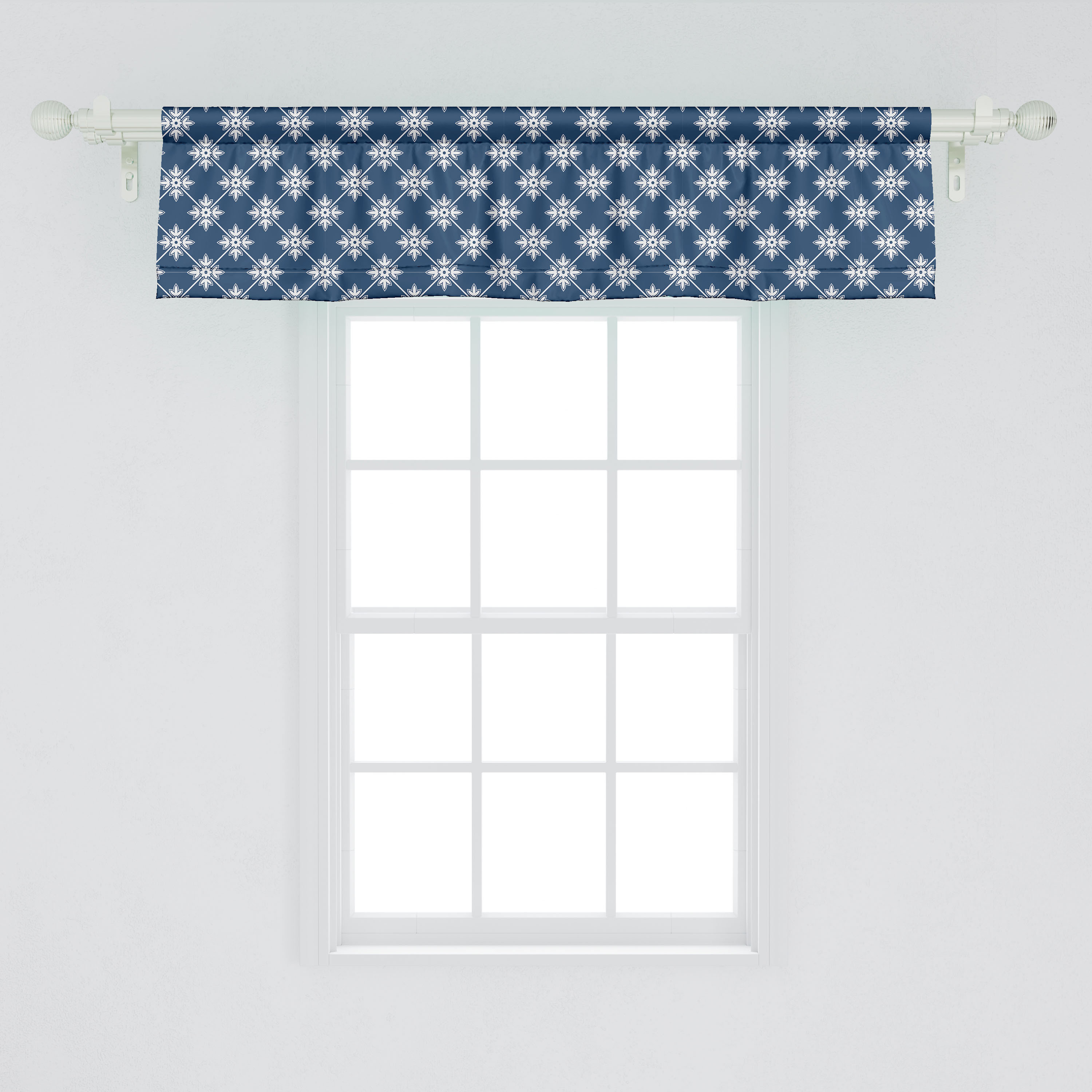 Ambesonne Indigo Valance Pack of 2 Greek House Tile Themed 54" Navy ...