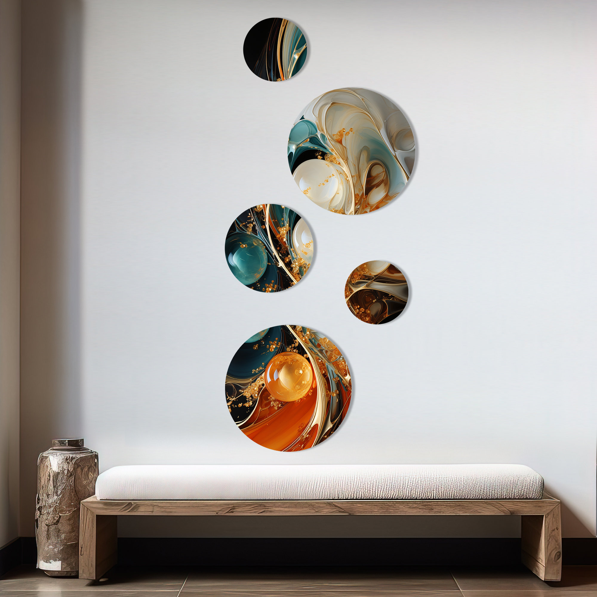 Ivy Bronx Orange And Emerald Marble Lava III - Abstract Round Wall Art ...