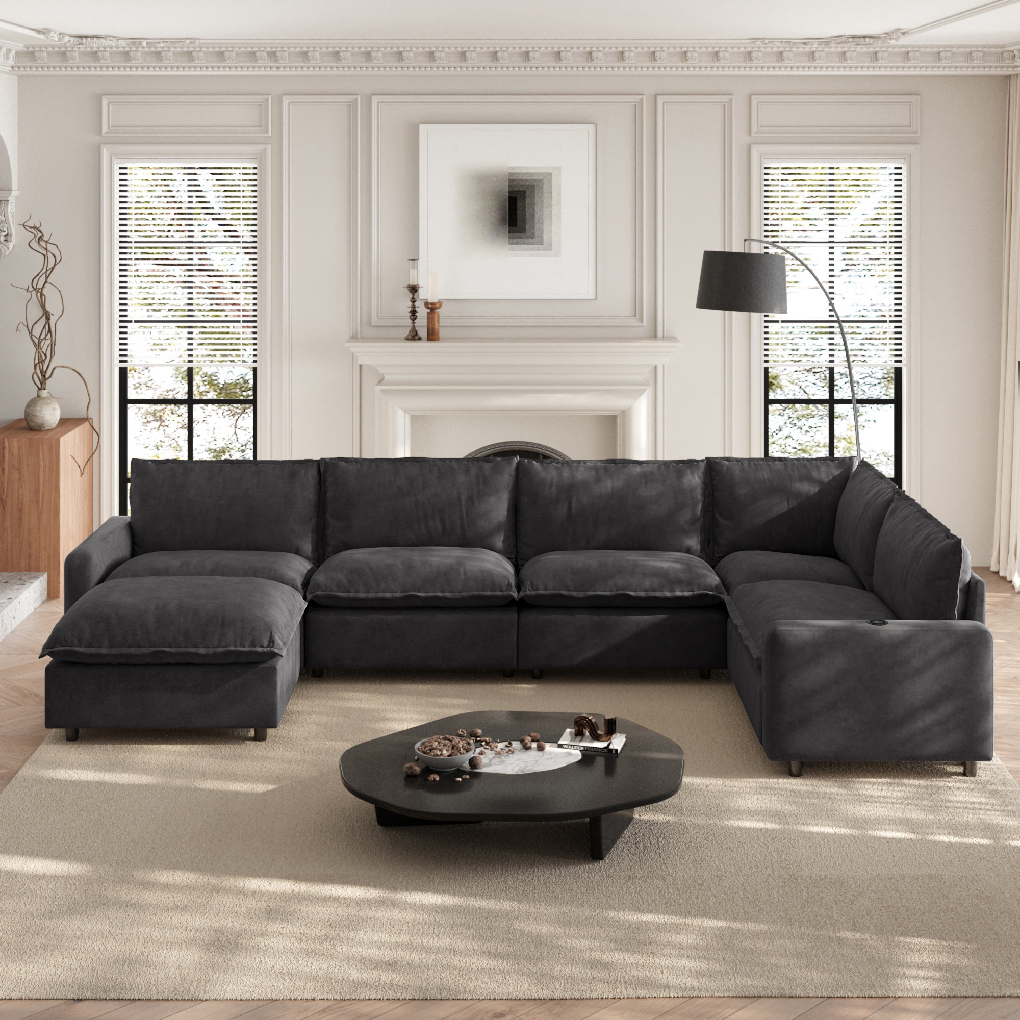 Latitude Run® 6-Piece Modular Linen L-Shaped Power Reclining Sectional ...