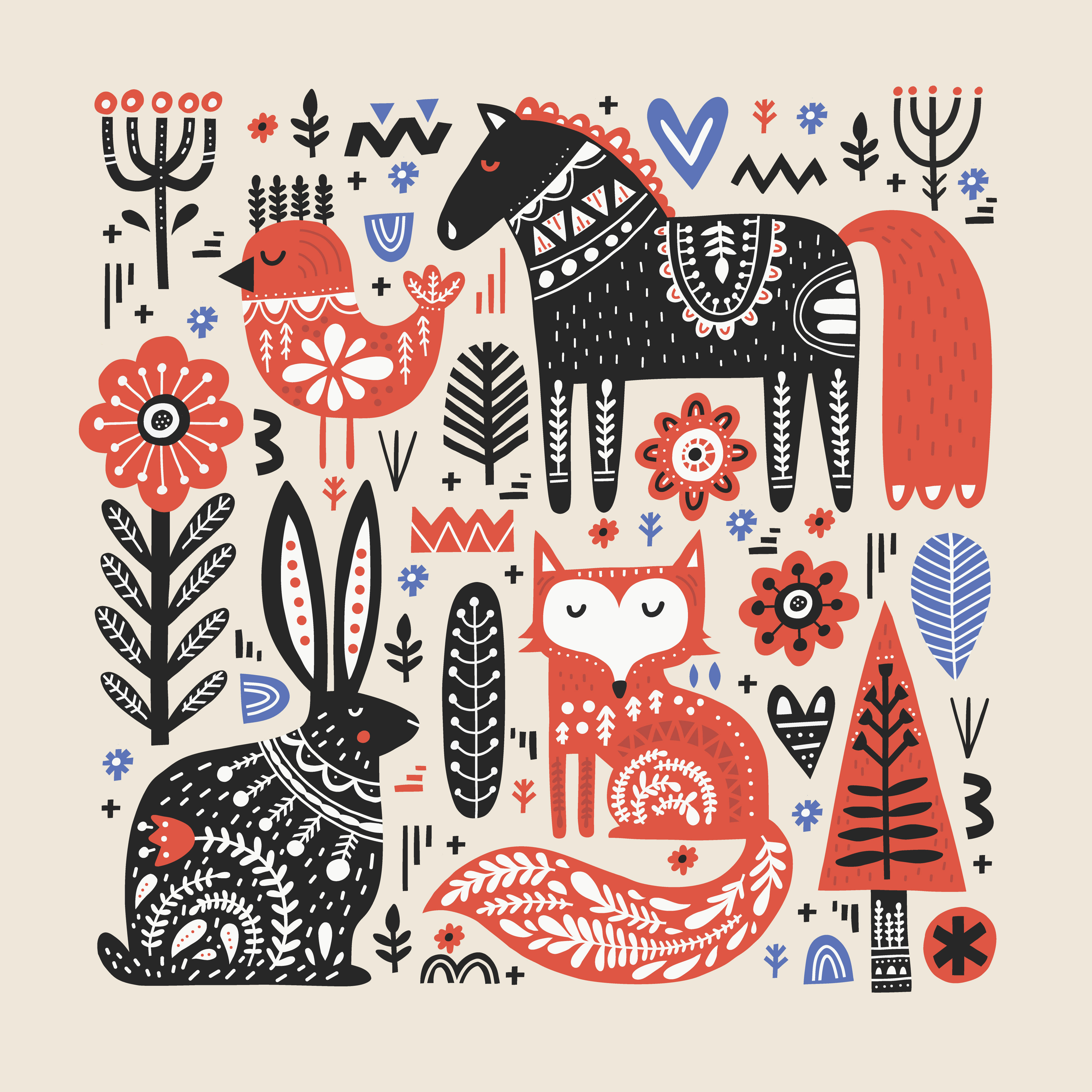 Indigo Safari Hertford " Wild Animals Flat Vector Illustration " Print ...