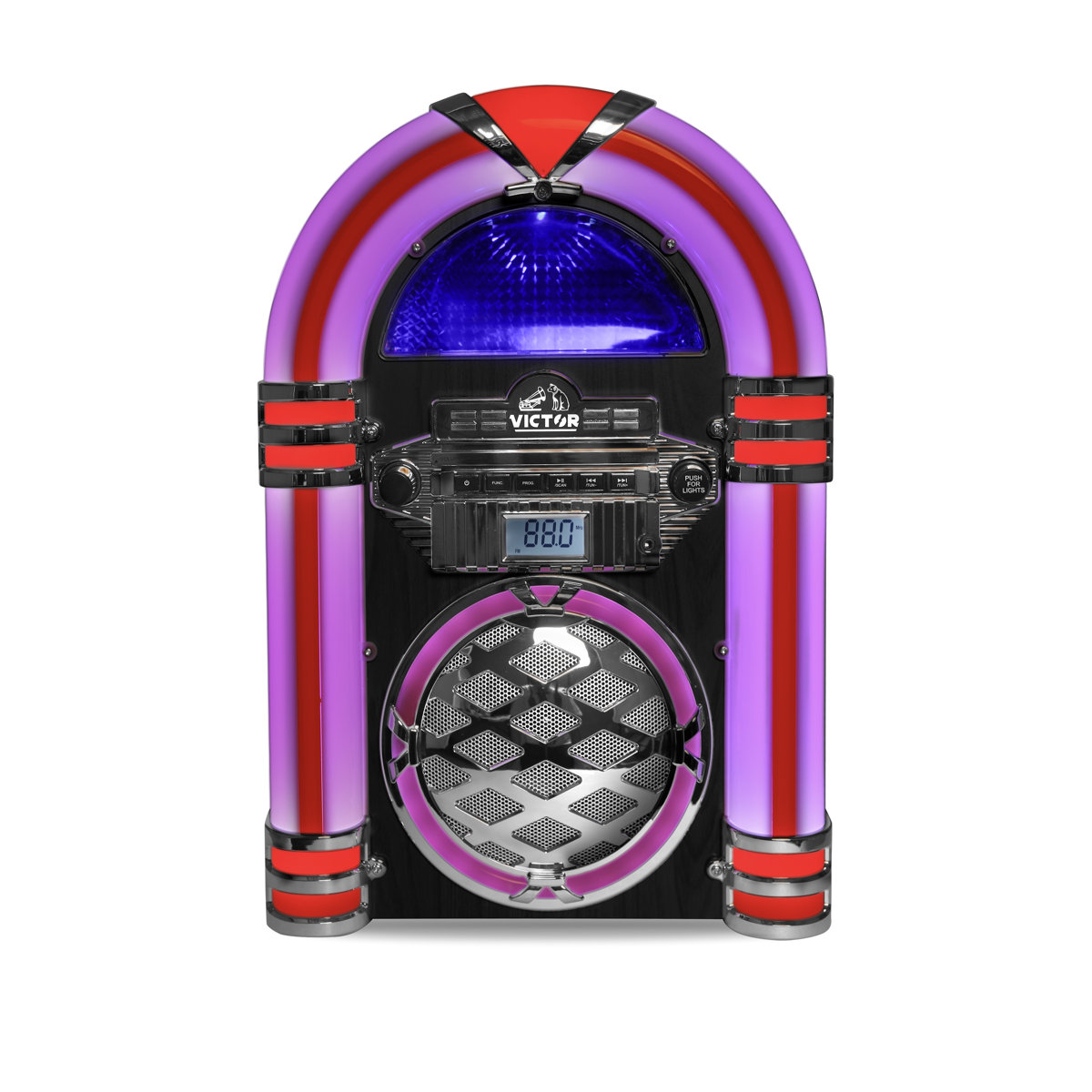 Victor Bluetooth Jukebox Speaker with FM Radio & Multicolor LED ...