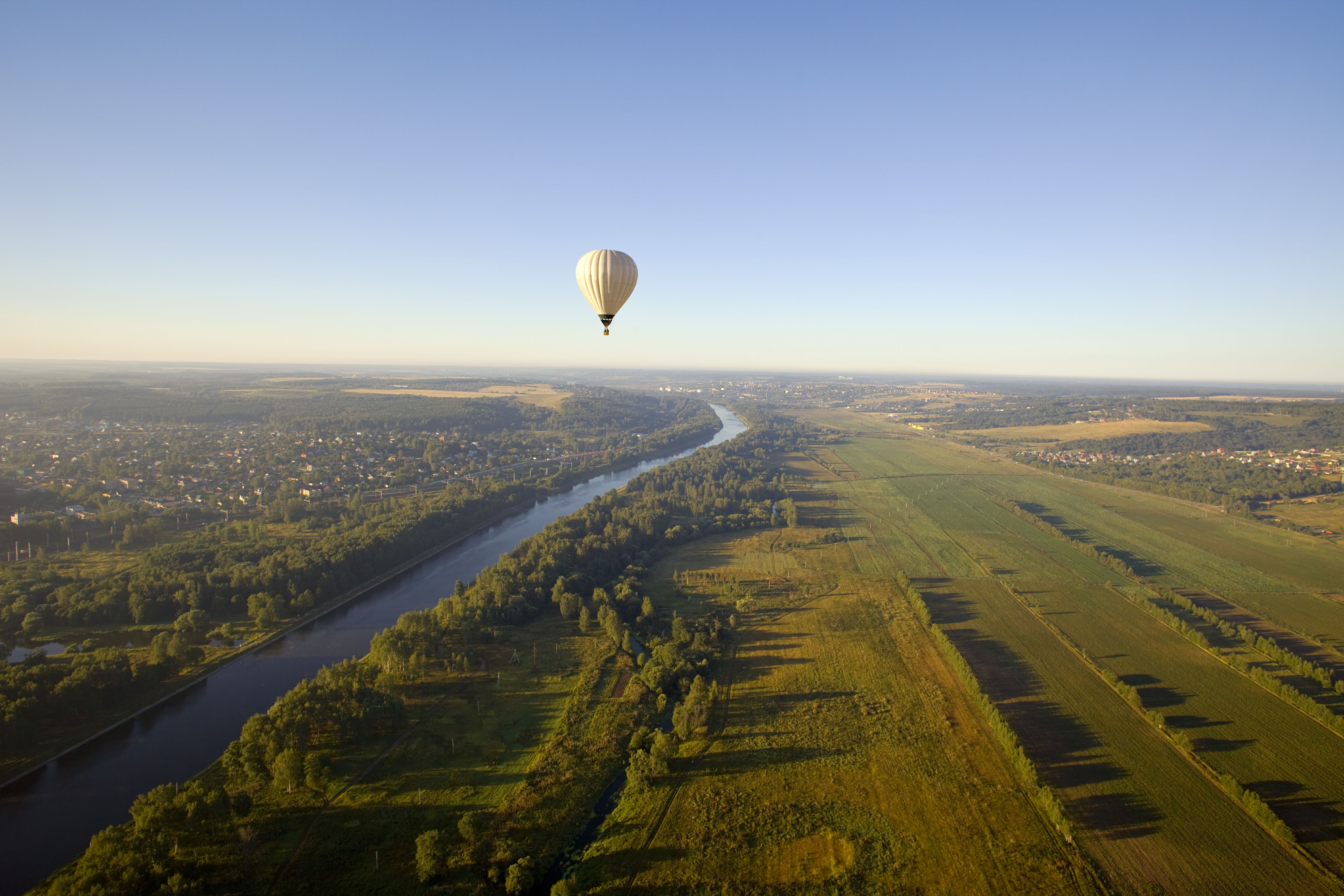 Ebern Designs Balloon Fly Over River by Wisky - Wrapped Canvas ...