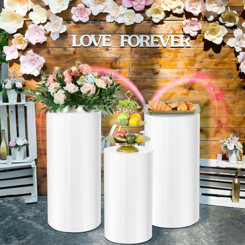 Orren Ellis Pedestal Stand,Cylinder Pedestal Stands, White Round ...