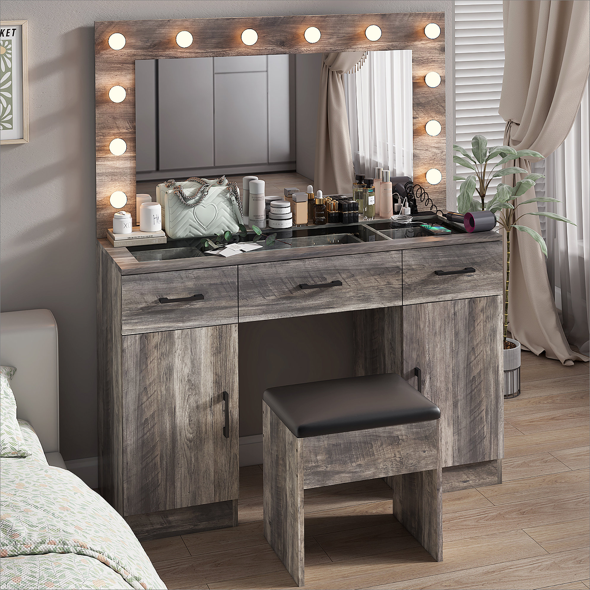 Latitude Run® Luxurious Particleboard Dressing Table Set with Advanced ...