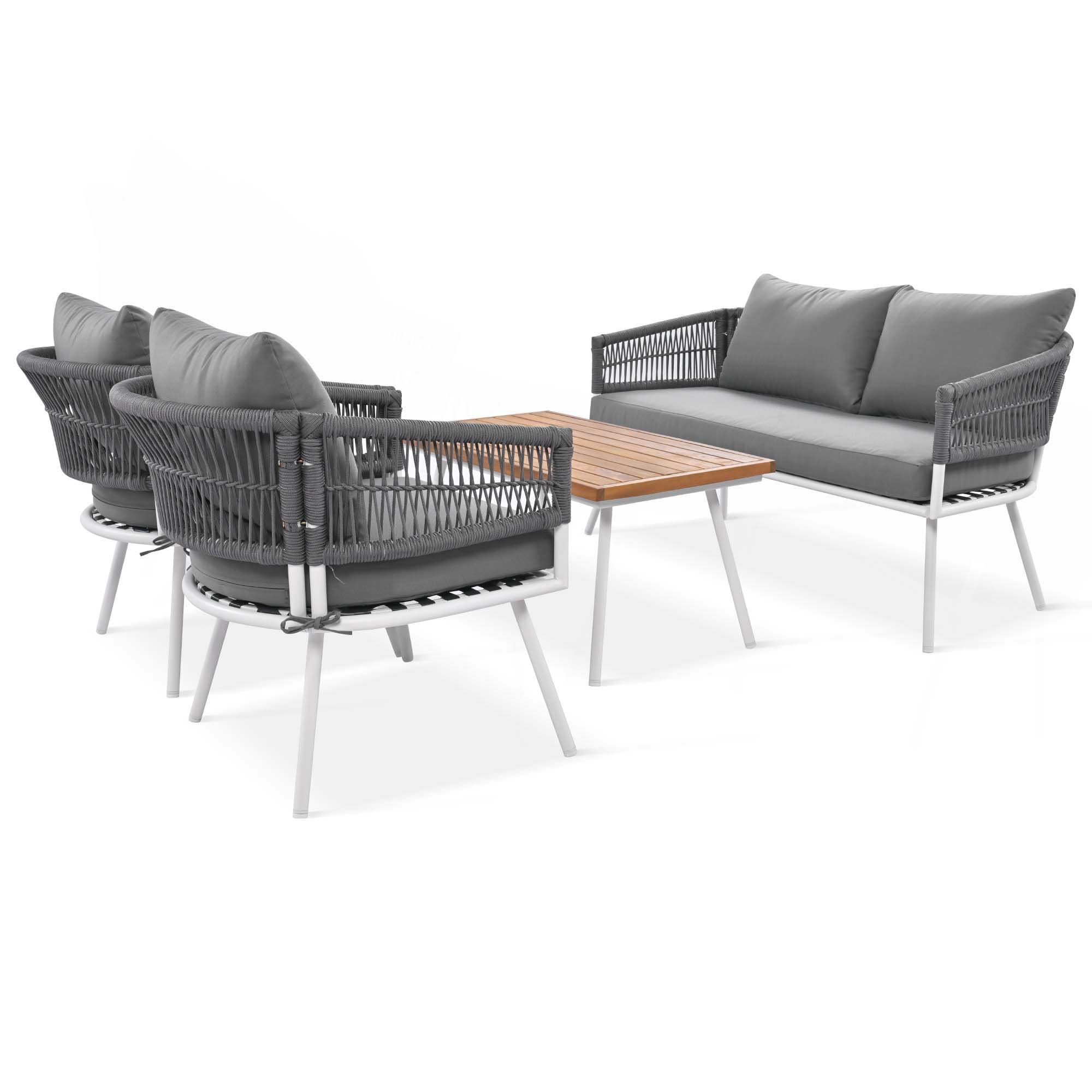 Dakota Fields 4-Piece Boho Rope Patio Furniture Set, Outdoor Furniture ...