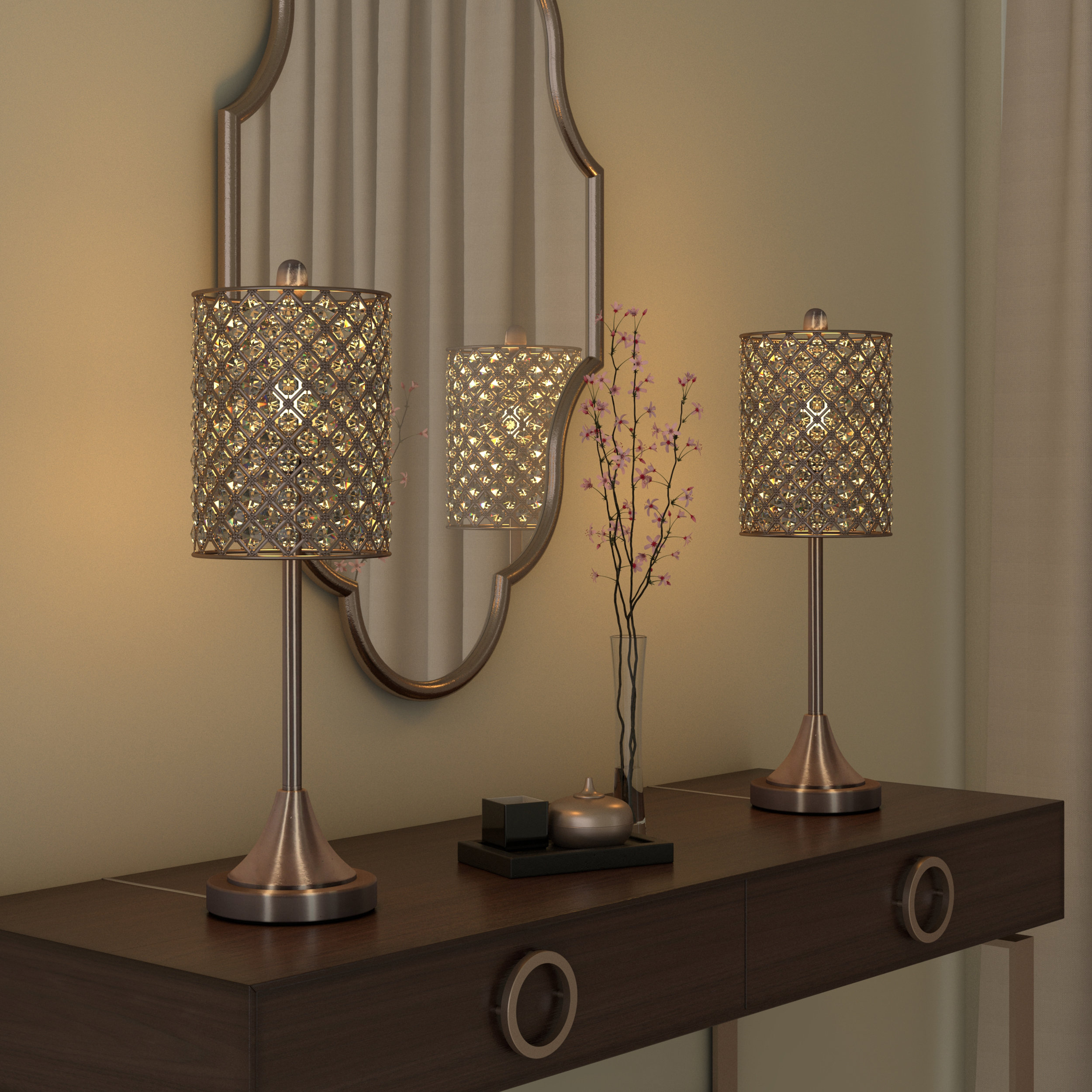 House of Hampton® Helmer Bella, 27" Crystal Bling Silver Metal Table ...