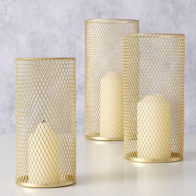 Mercer41 Golden Mesh Pillar Candle Holders | Wayfair