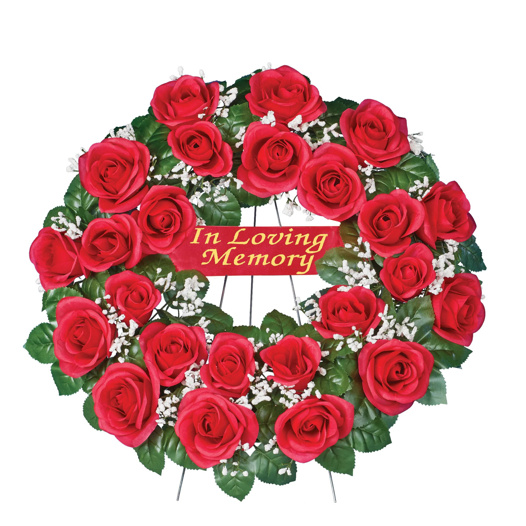 Fleur De Lis Living In Loving Memory Rose Memorial Artificial Wreath ...