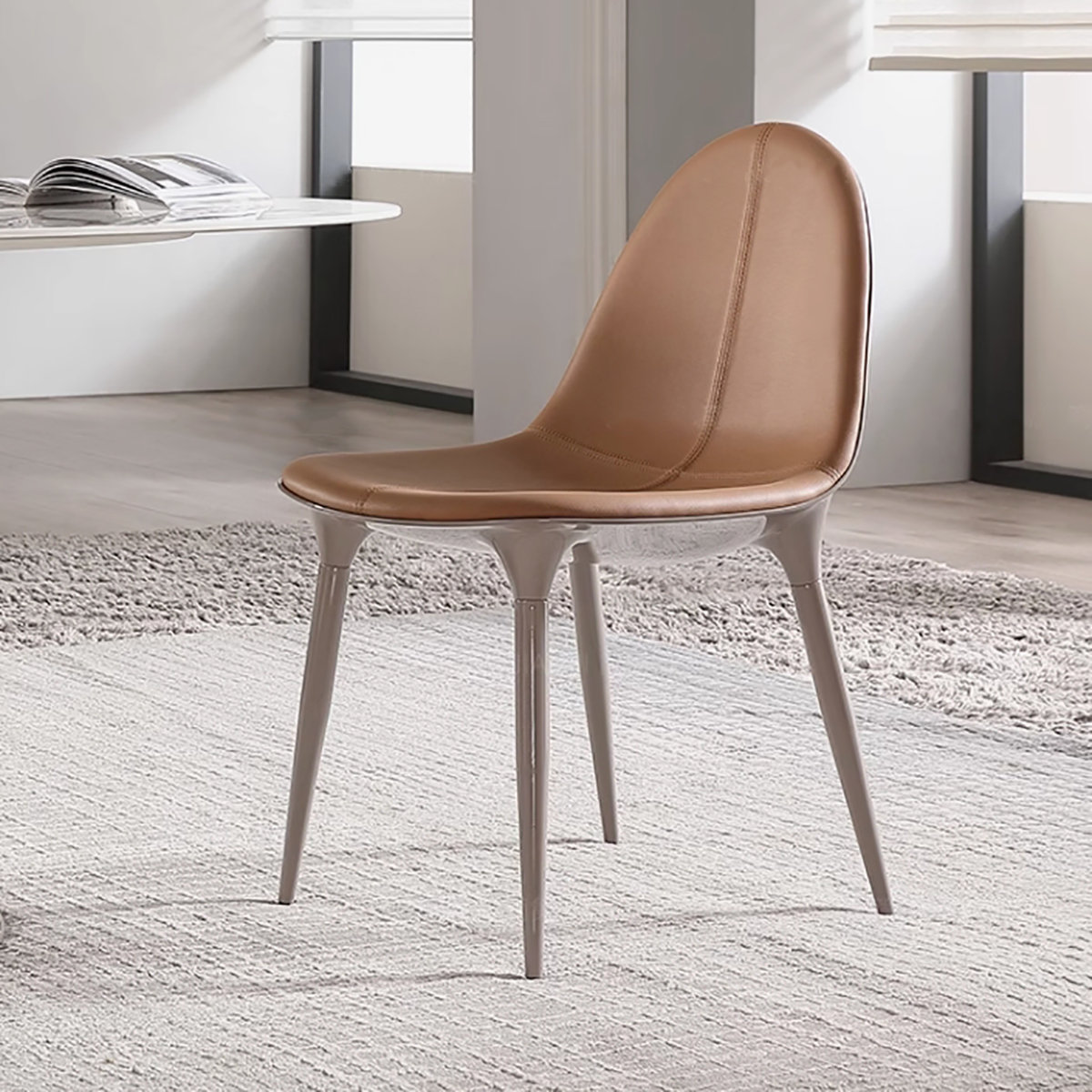 Brass Foam 18.90"Camel Color Casual Organic Silicone Leather Dining ...