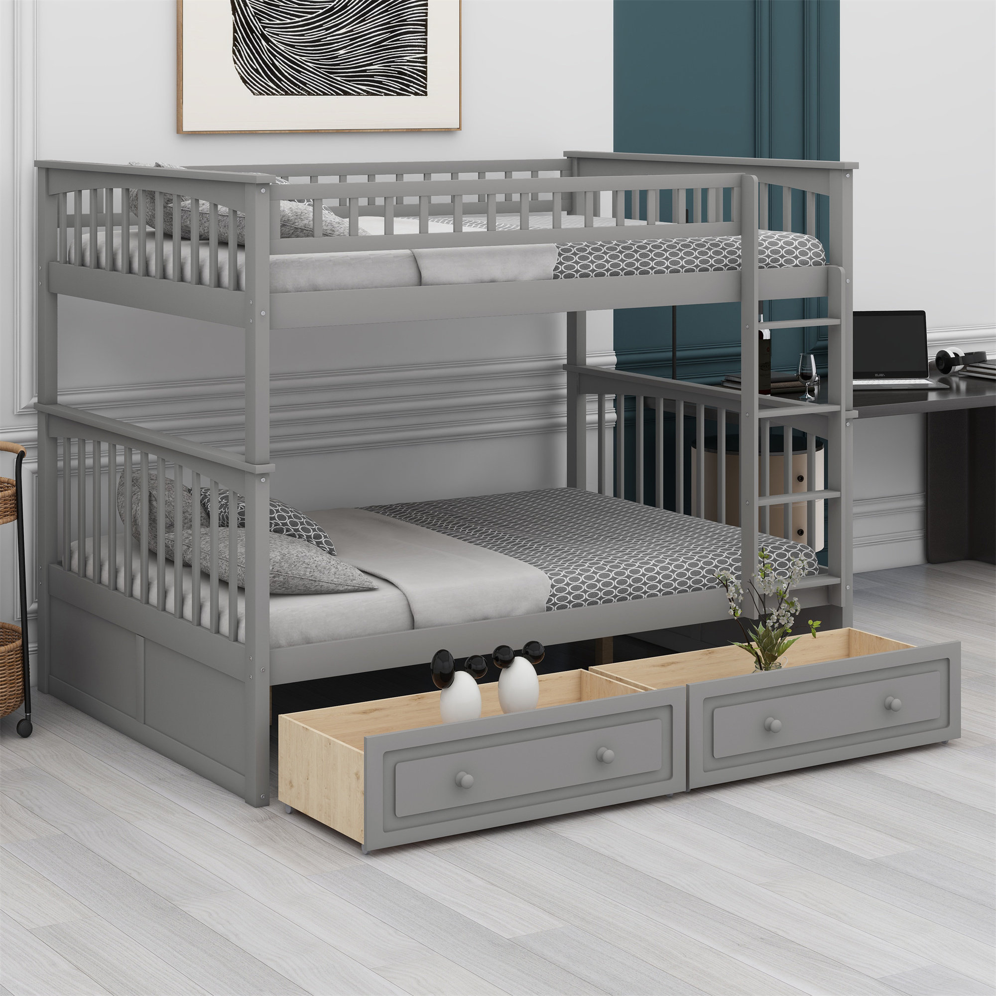 Harriet Bee Bunk Bed With Drawers, Convertible Beds | Wayfair