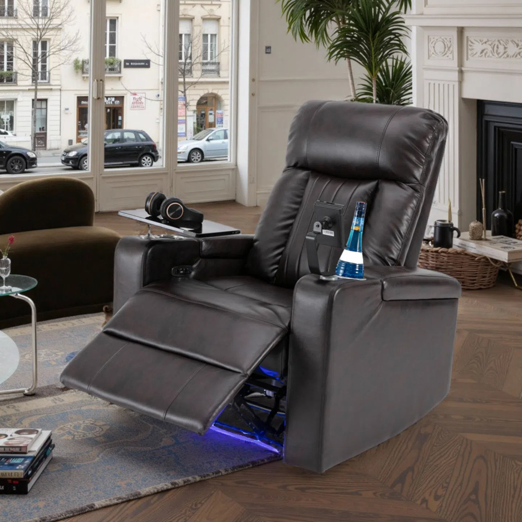 Orren Ellis Power Recliner Chair With Storage Arms, Cupholders, Swivel ...