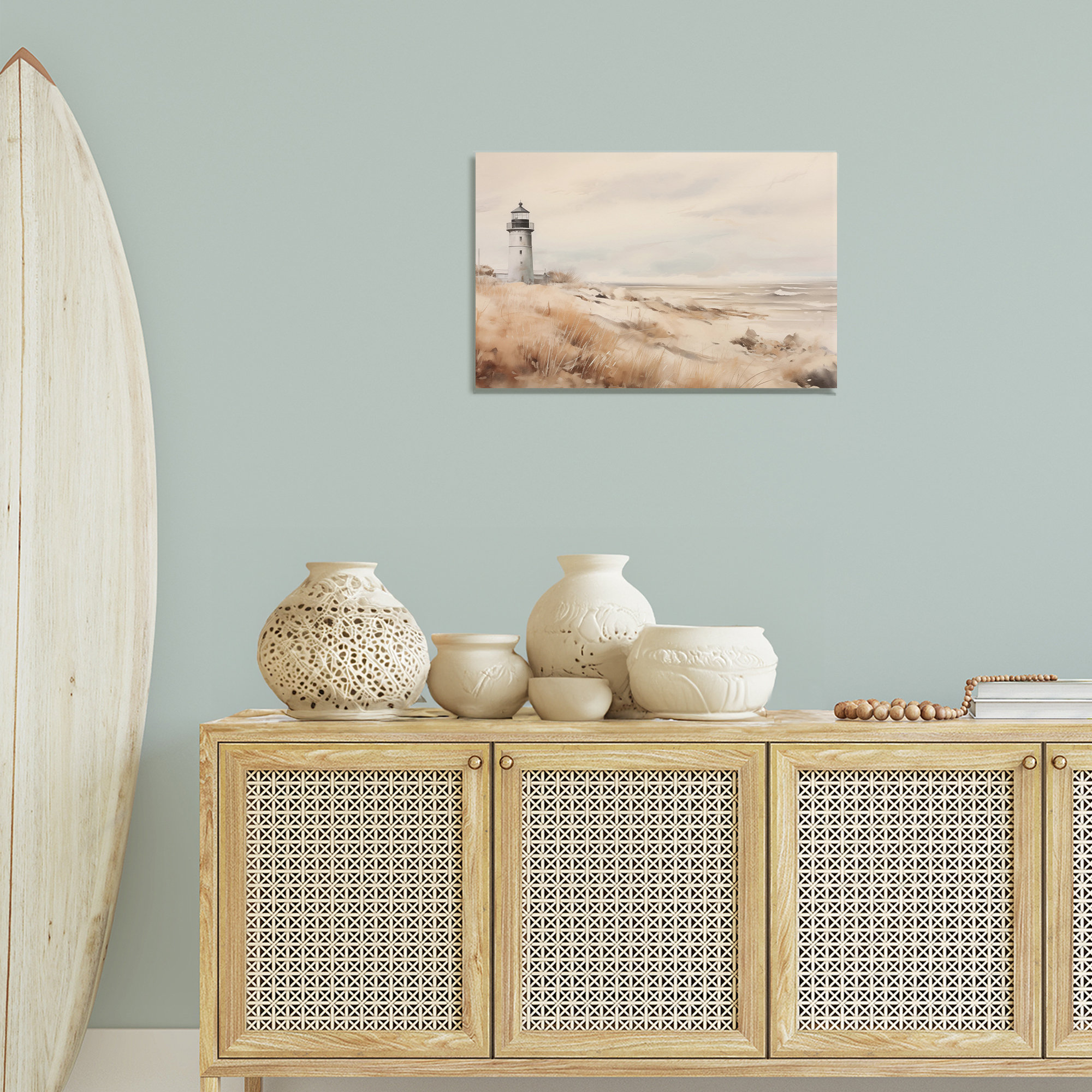 Highland Dunes Distant Lighthouse in Neutral Tones Canvas, design by ...