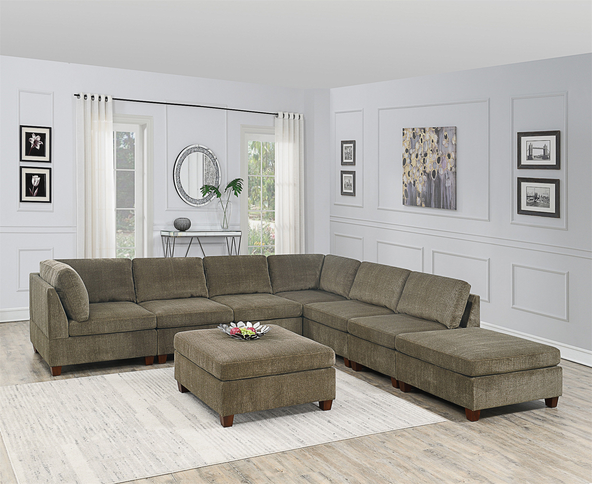 Hokku Designs Living Room Furniture Tan Chenille Modular Sectional 8Pc ...