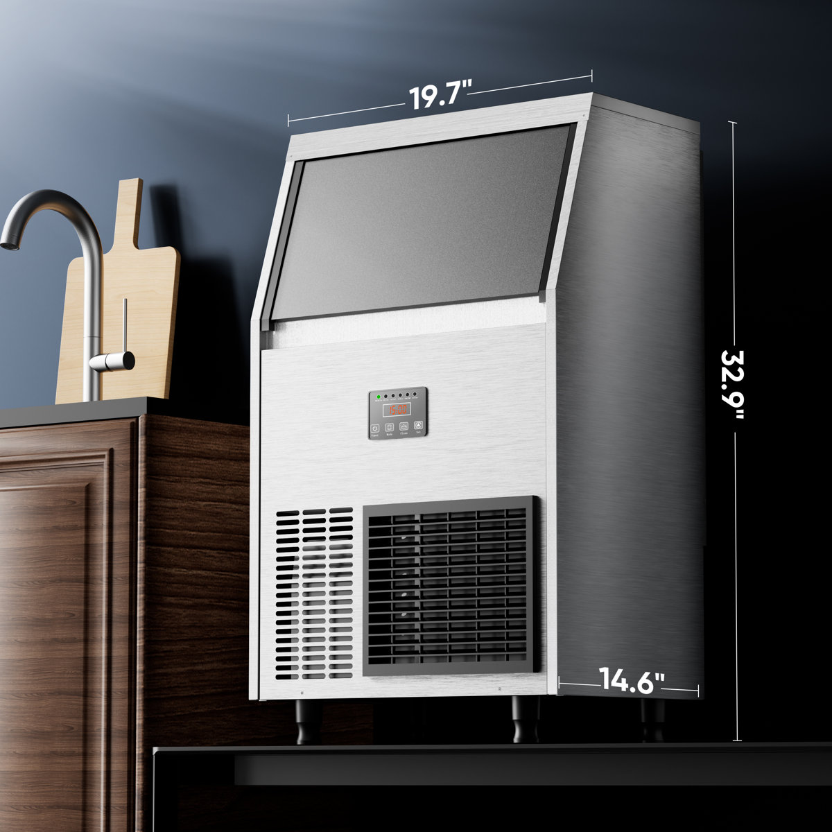 Coolake Commercial Ice Maker Machine 100lbs/24h Under Counter Ice ...